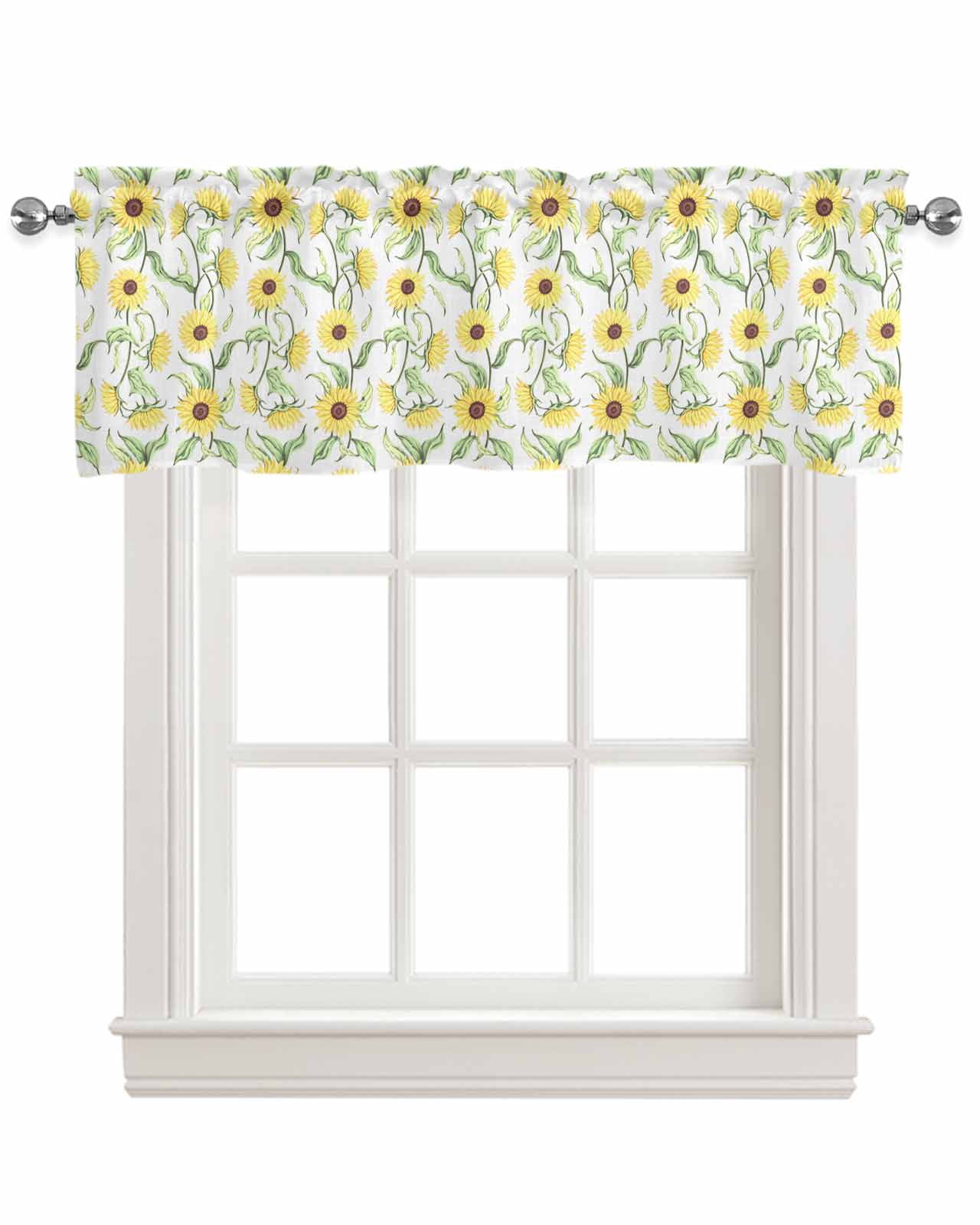 Yellow Sunflower Kitchen Valances for Windows Farmhouse Linen Window ...