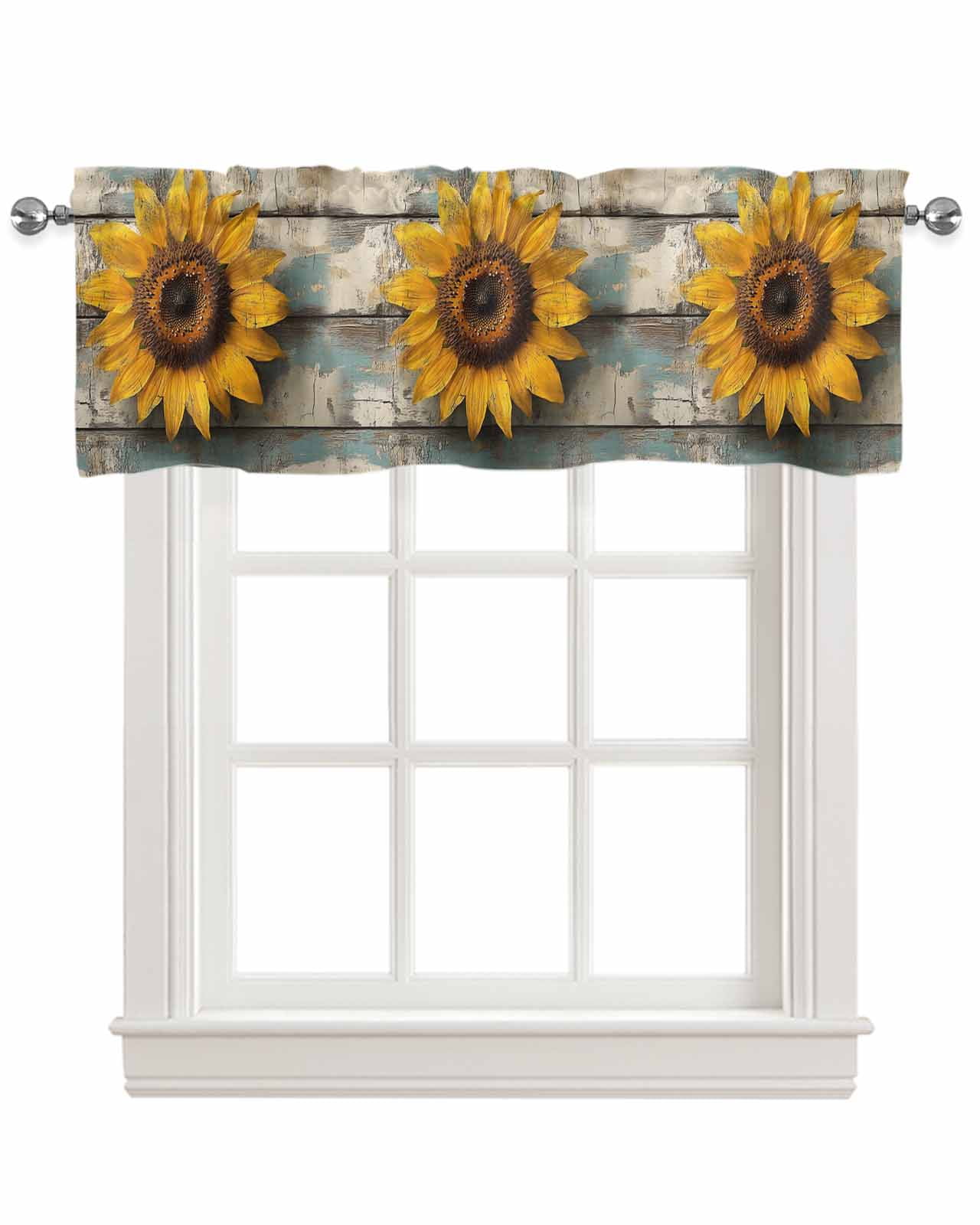 Yellow Sunflower Kitchen Valances for Windows Farmhouse Linen Window ...