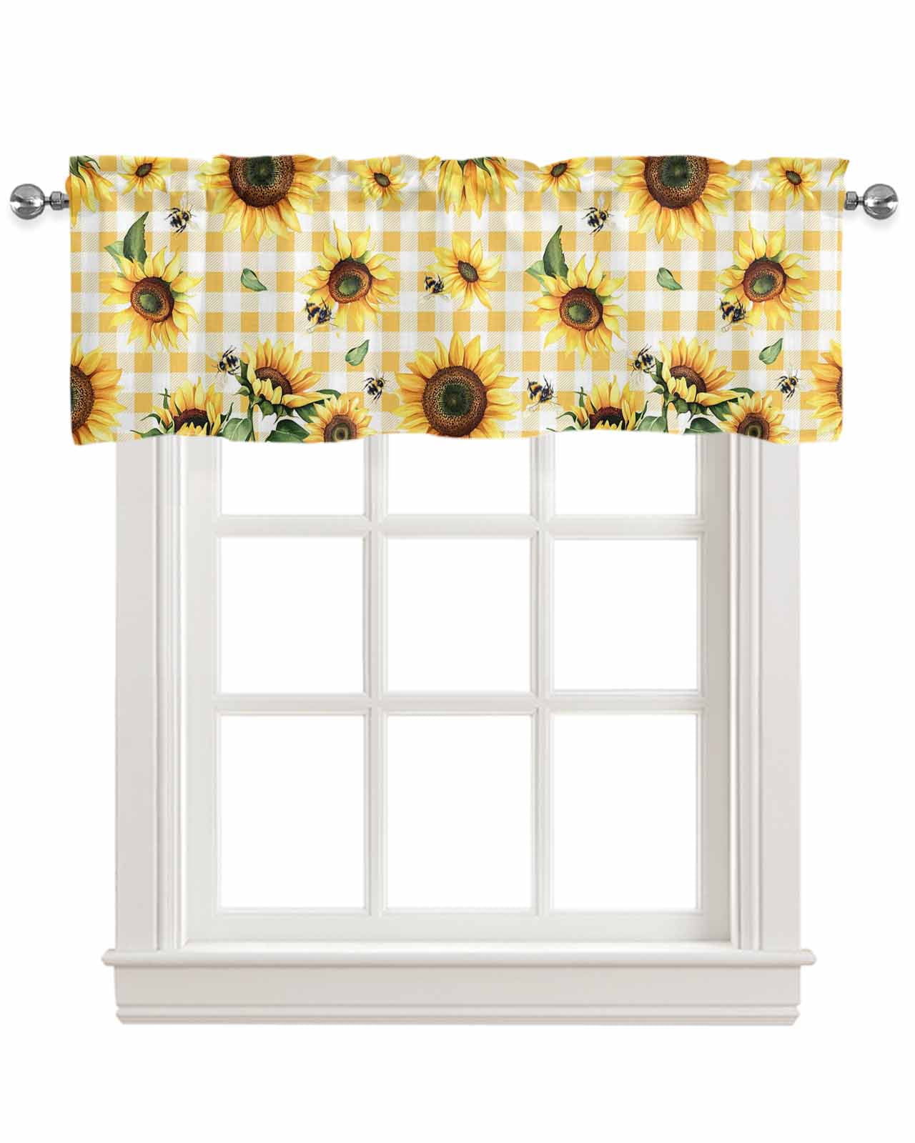 Yellow Sunflower Kitchen Valances for Windows Farmhouse Linen Window ...