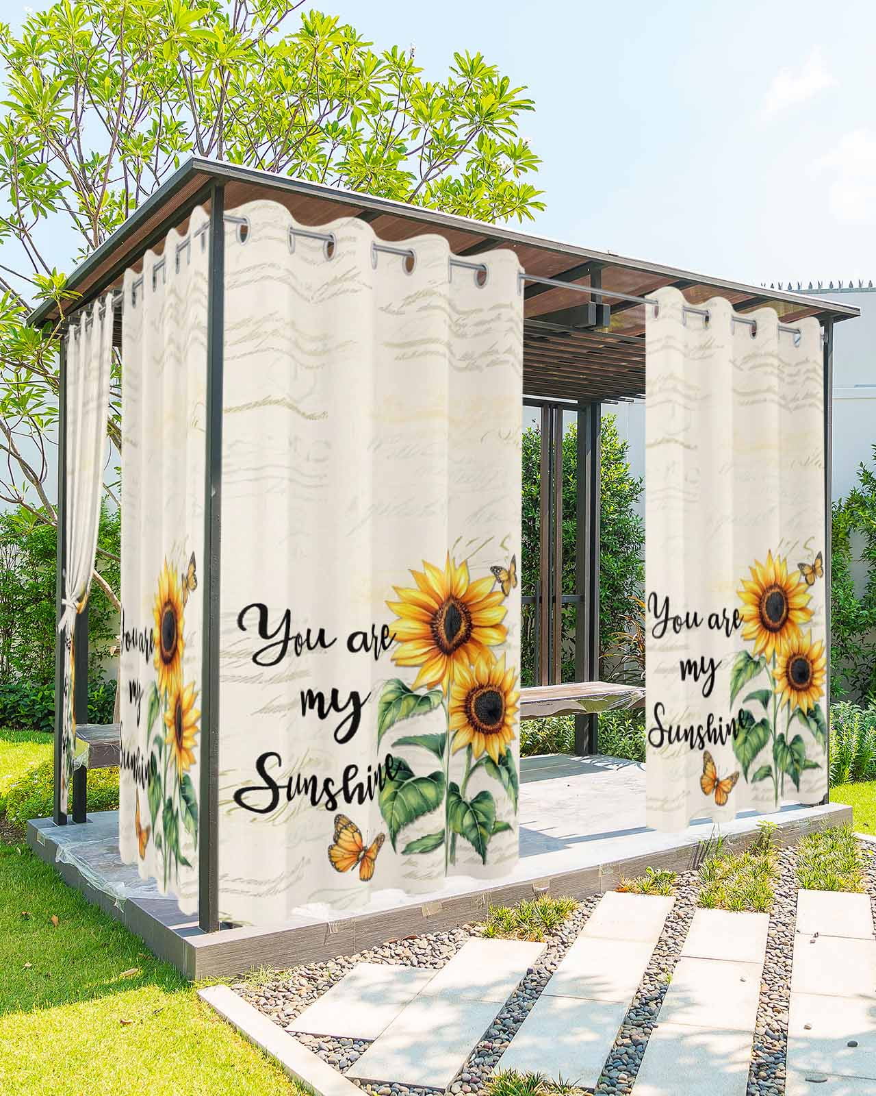Yellow Sunflower Outdoor Curtains for Patio Waterproof,Vintage ...