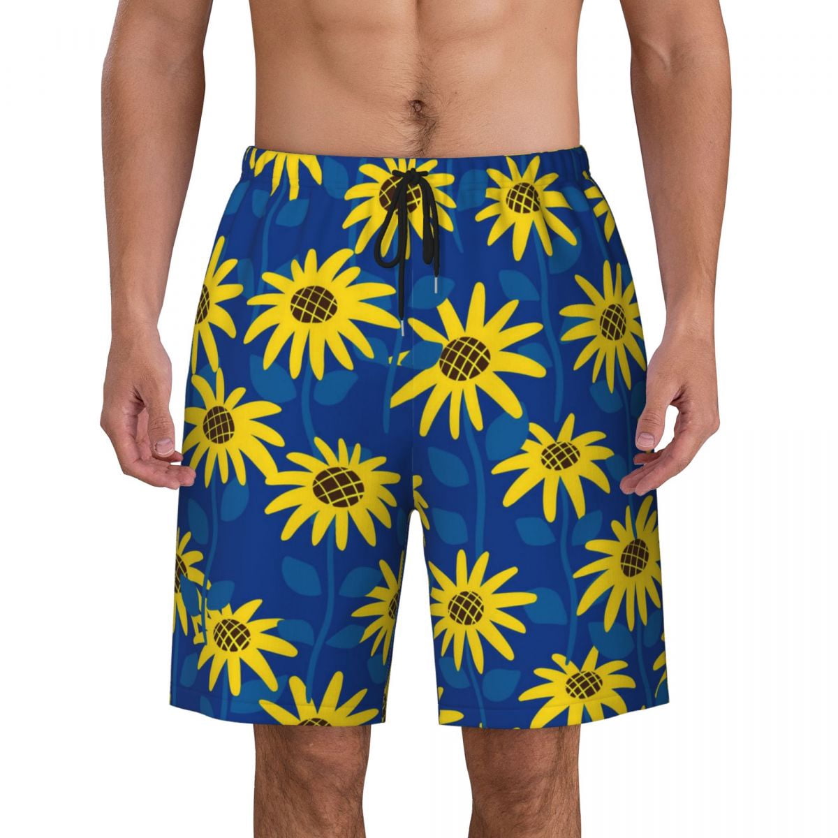 Yellow Sunflower Print Board Shorts Summer Green Leaves Y2K Funny Beach ...