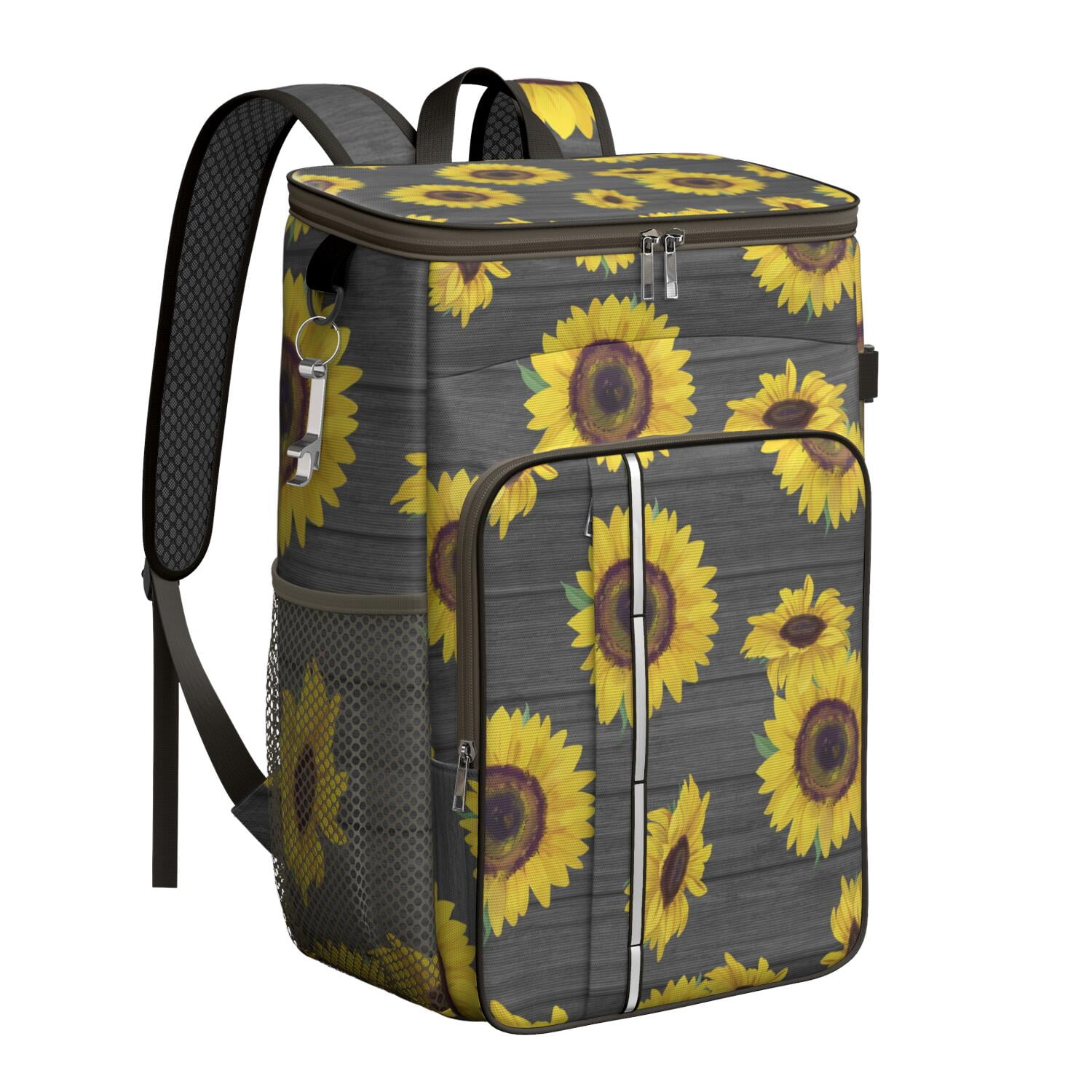 Yellow Sunflower Print Insulated Cooler Backpack - 20L Leakproof High ...