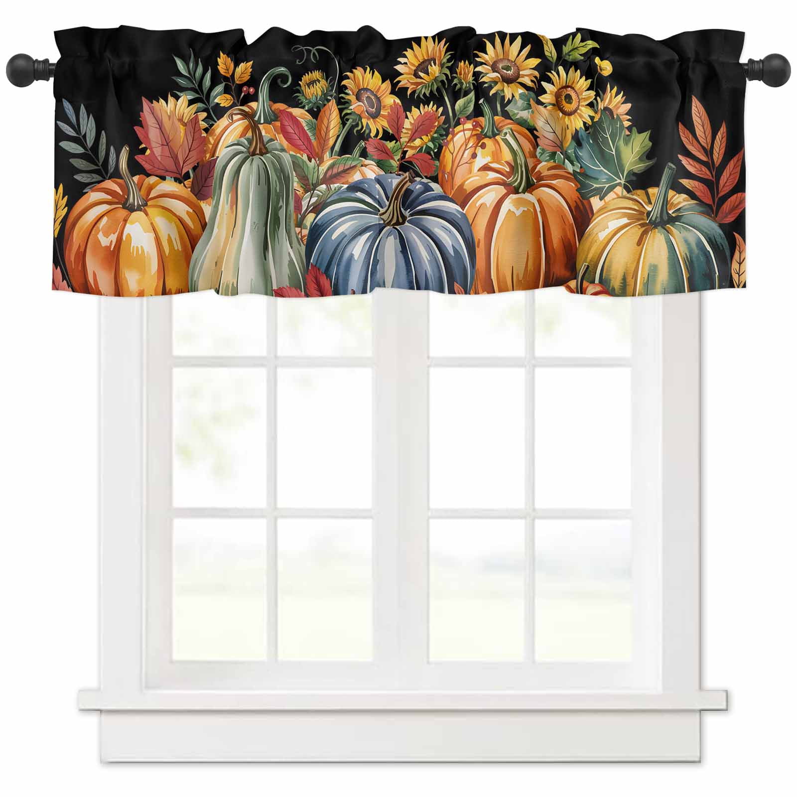 Yellow Sunflower Pumpkins Valances for Windows Farmhouse Kitchen ...