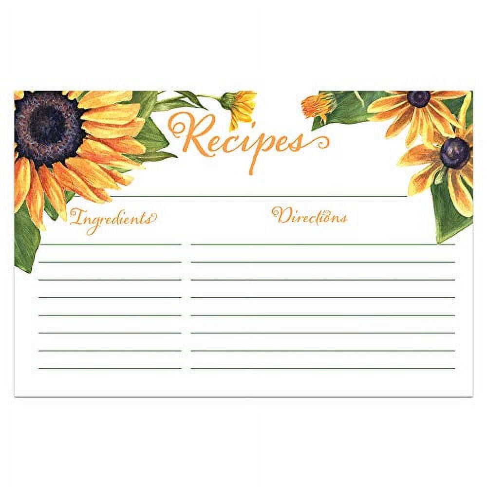 Dashleigh Yellow Sunflower Recipe Cards, 48 Count, 4x6 inches, Double ...