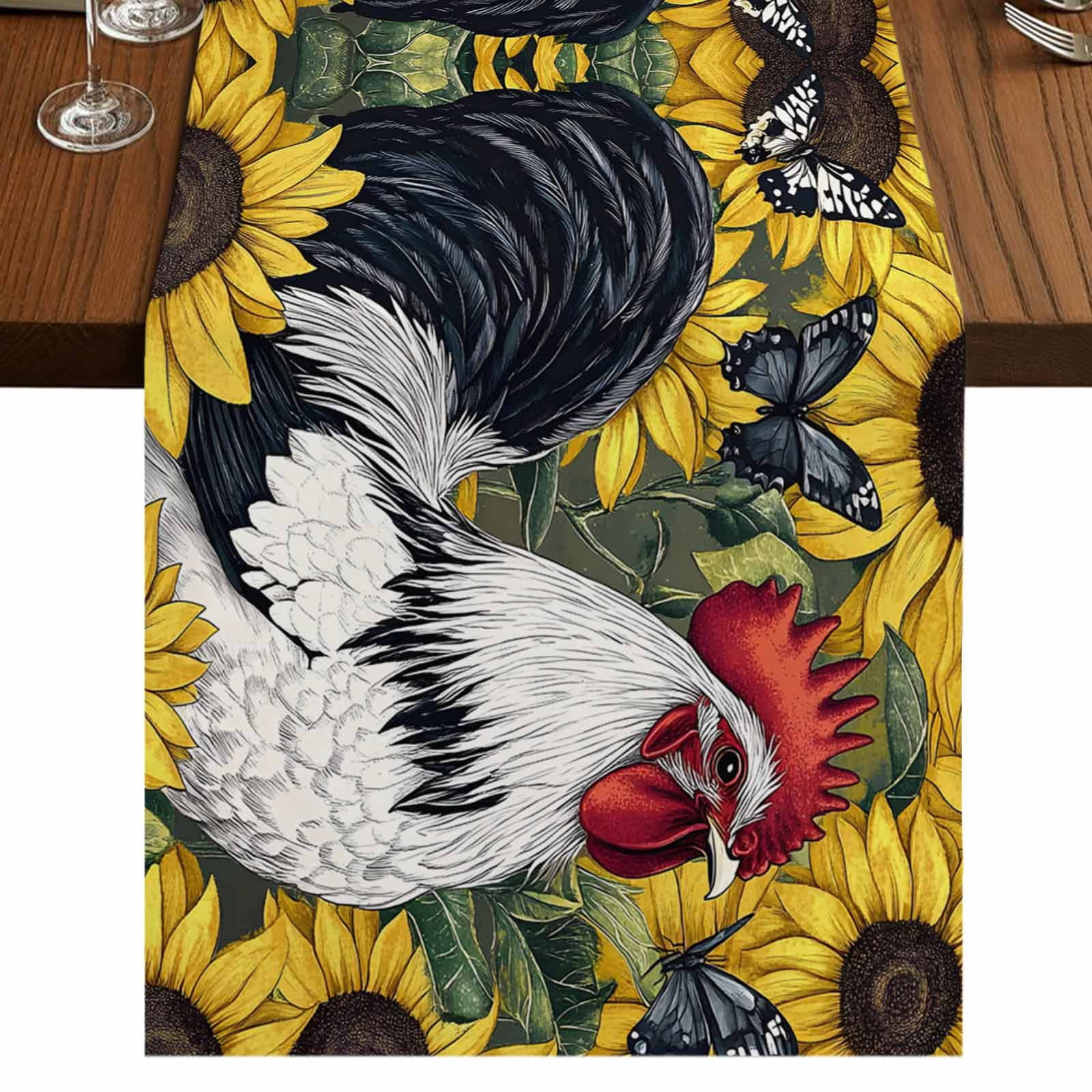Yellow Sunflower Rooster 70 Inch Table Runner, Farmhouse Vintage ...