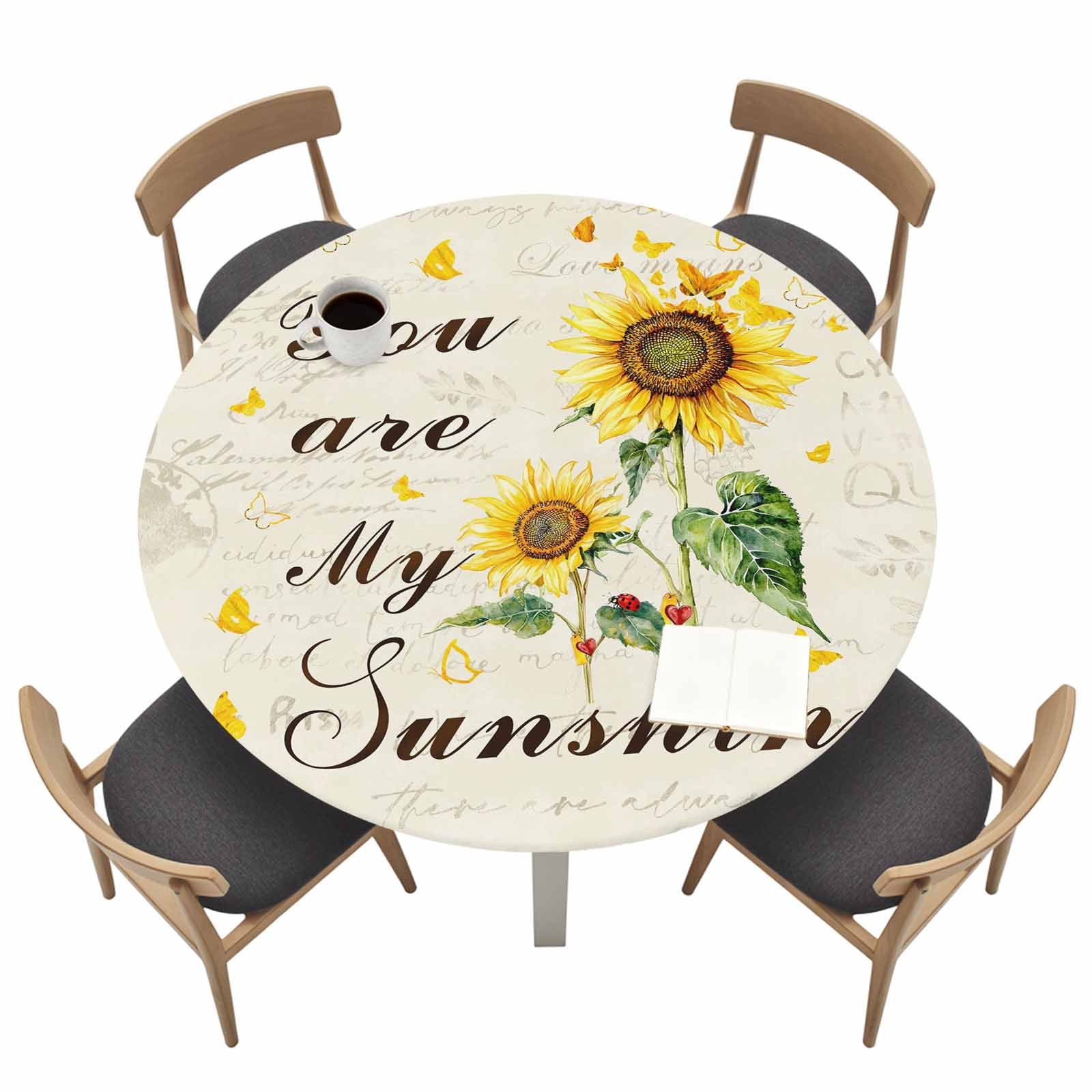 Yellow Sunflower Round Fitted Tablecloth with Elastic Edge You Are My ...