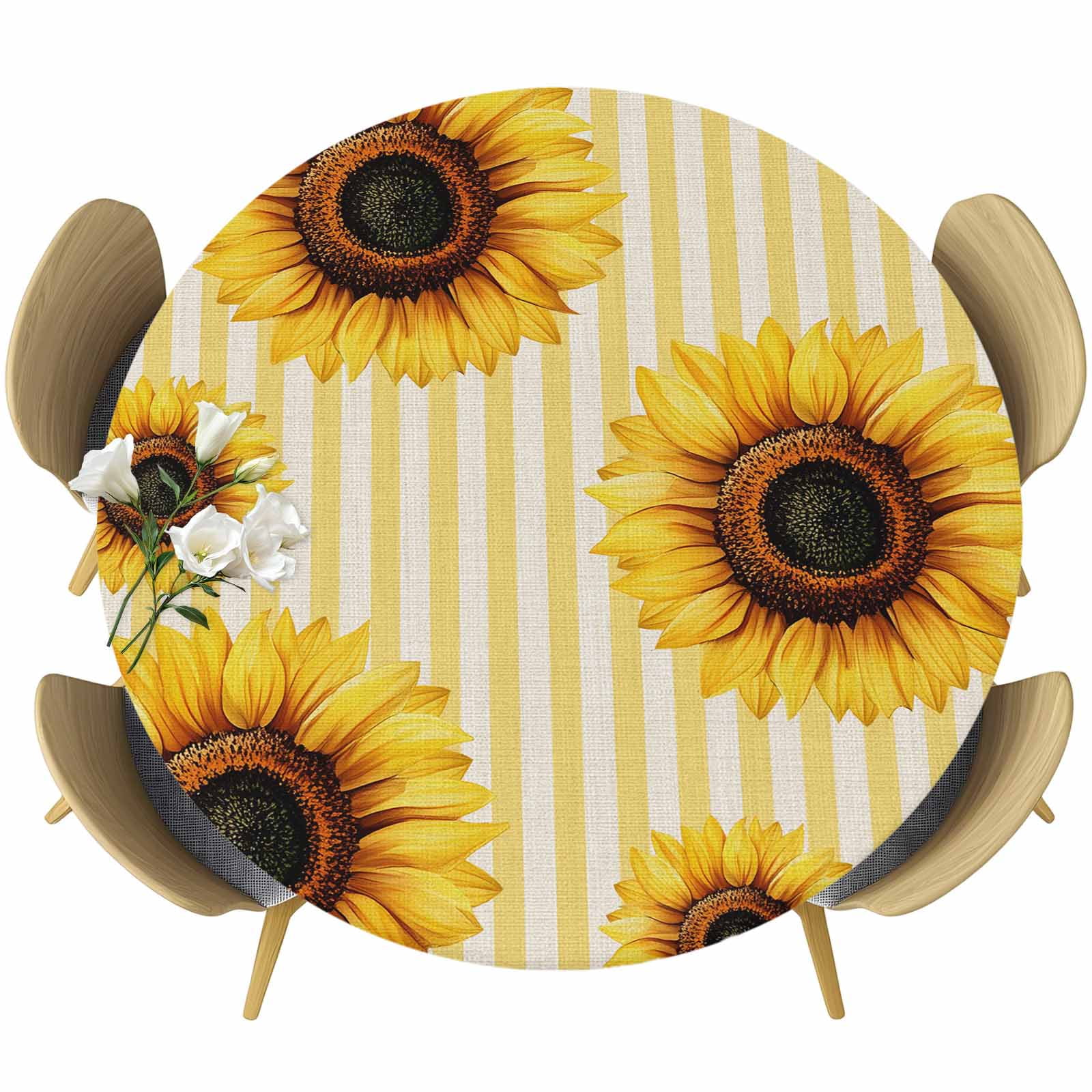 Yellow Sunflower Round Tablecloth 36-44 Inch Round Fitted Table Cloth ...