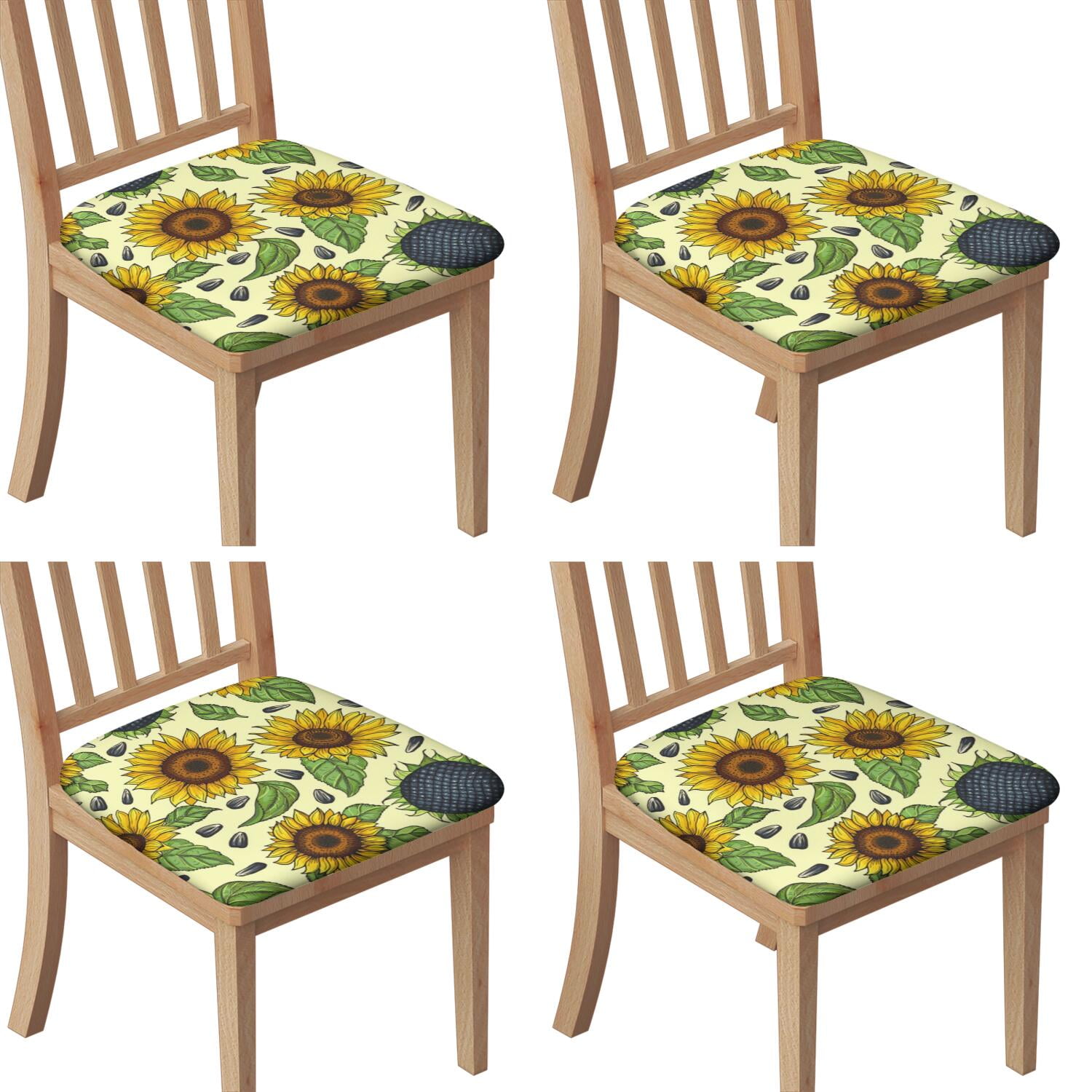 Yellow Sunflower Seed Pattern Seat Covers for Dining Room Chairs Set Of ...