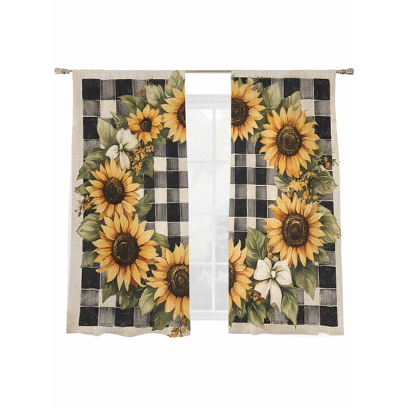 Yellow Sunflower Sheer Curtains 2 Panels Set Spring Flower Floral Green ...