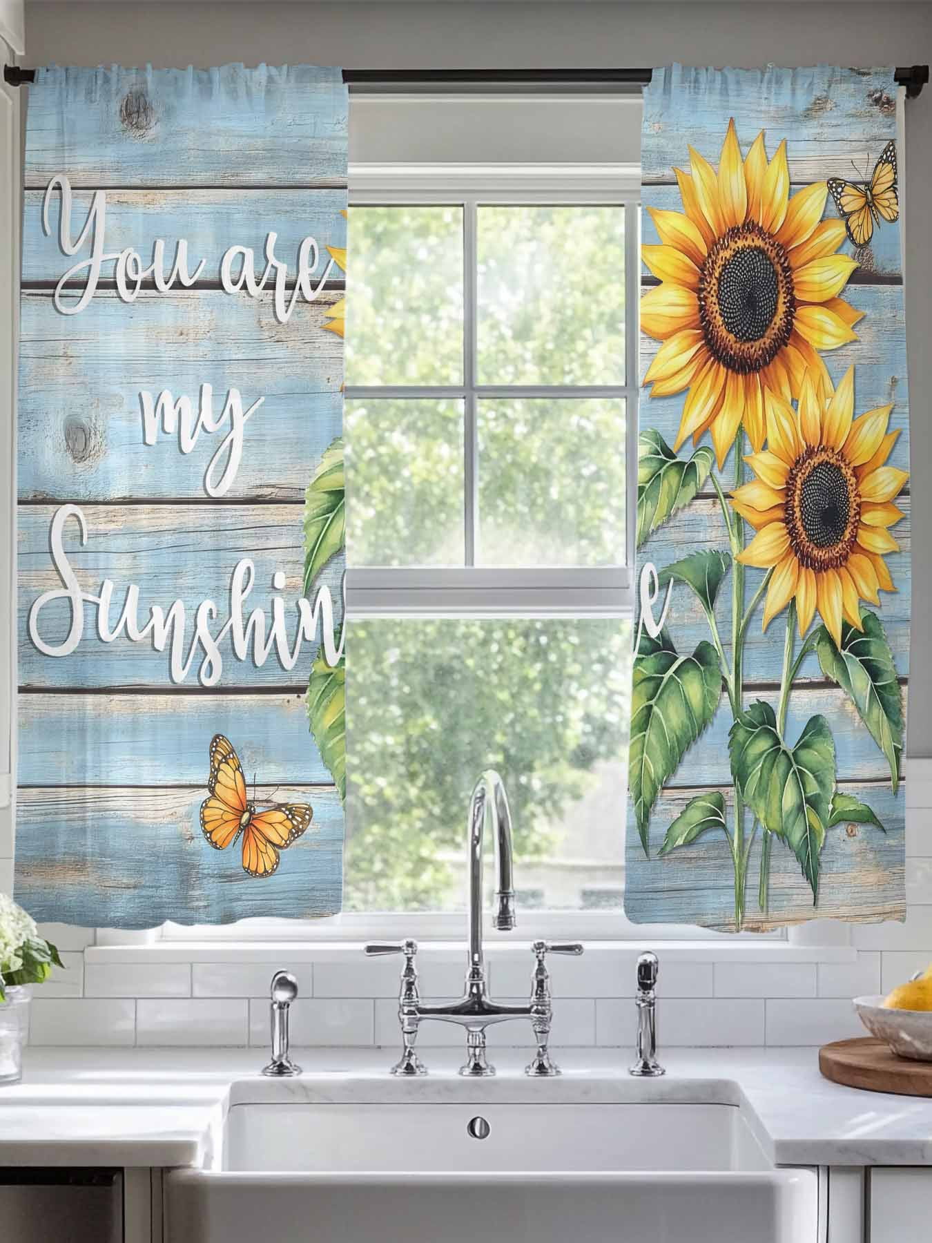 Yellow Sunflower Sheer Curtains for Living Room Bedroom Butterfly ...