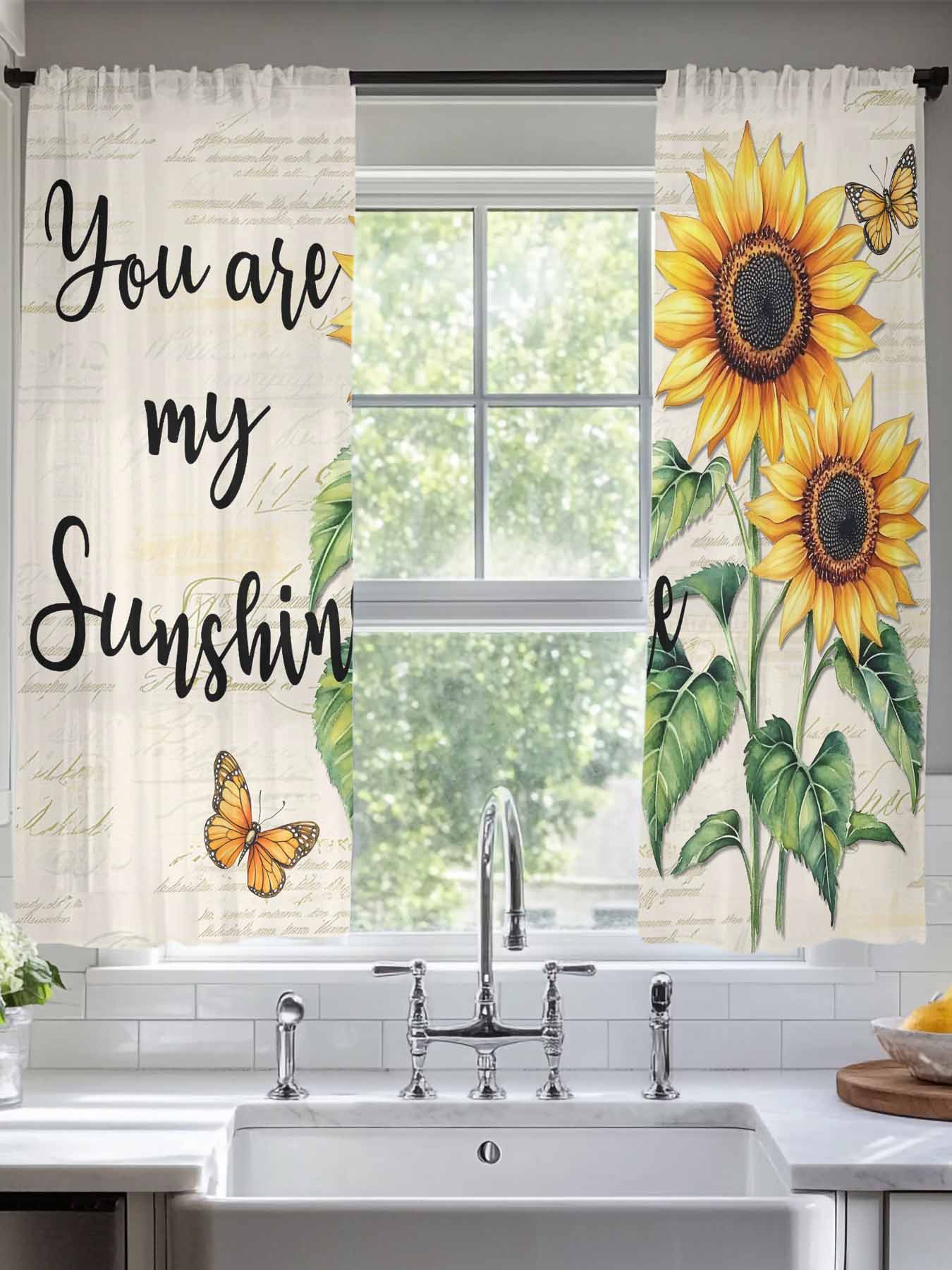 Yellow Sunflower Sheer Curtains for Living Room Bedroom Vintage ...