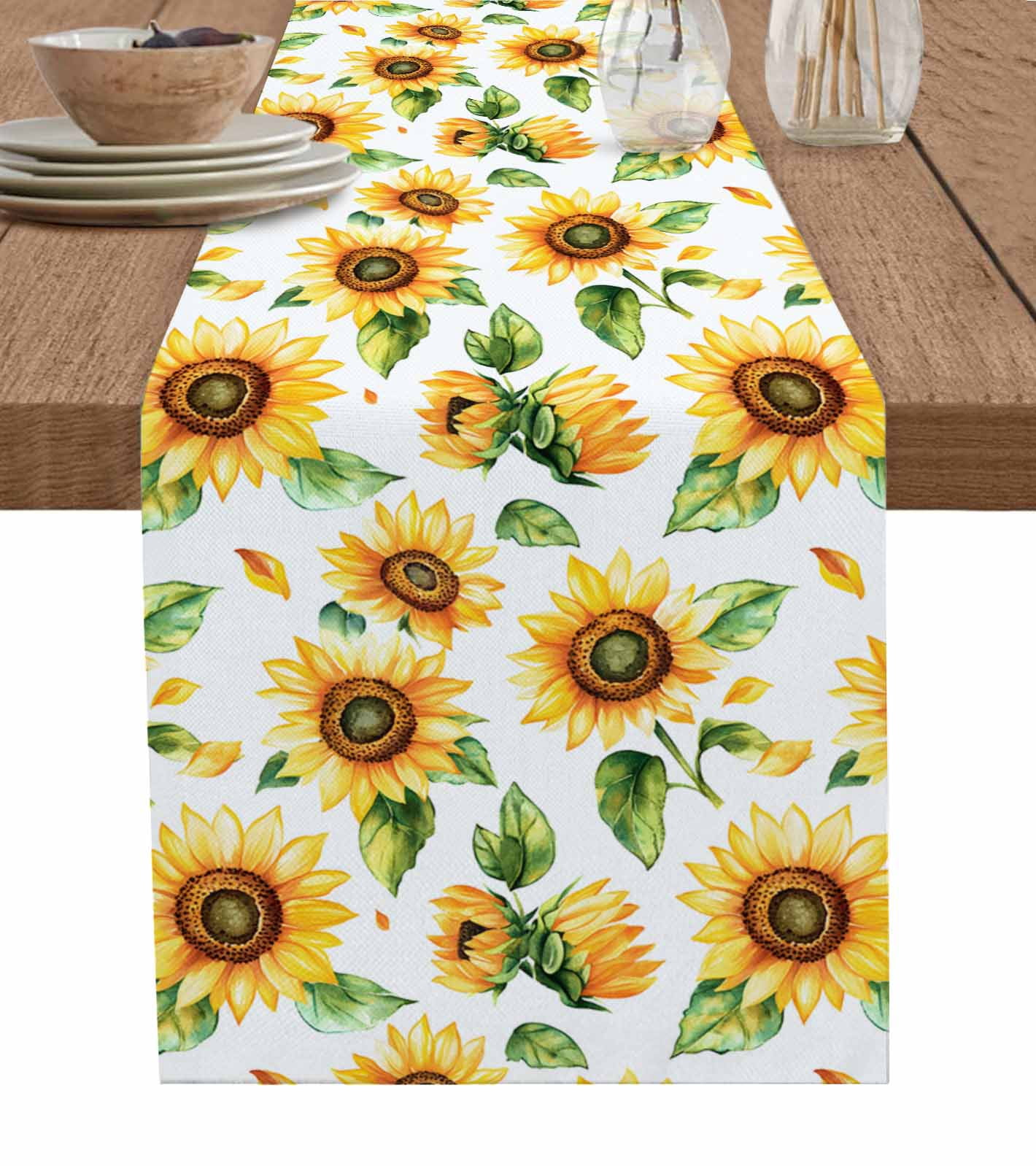 Yellow Sunflower Table Runner 72 Inches, Country Petals Floral Summer ...