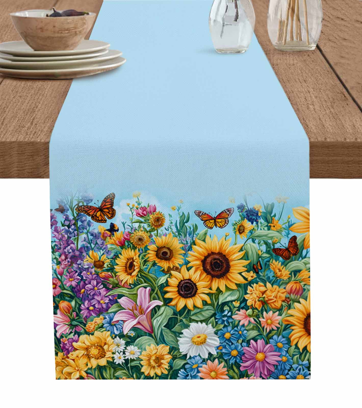 Yellow Sunflower Table Runner 72 Inches, Wildflower Daisy Country Farm ...