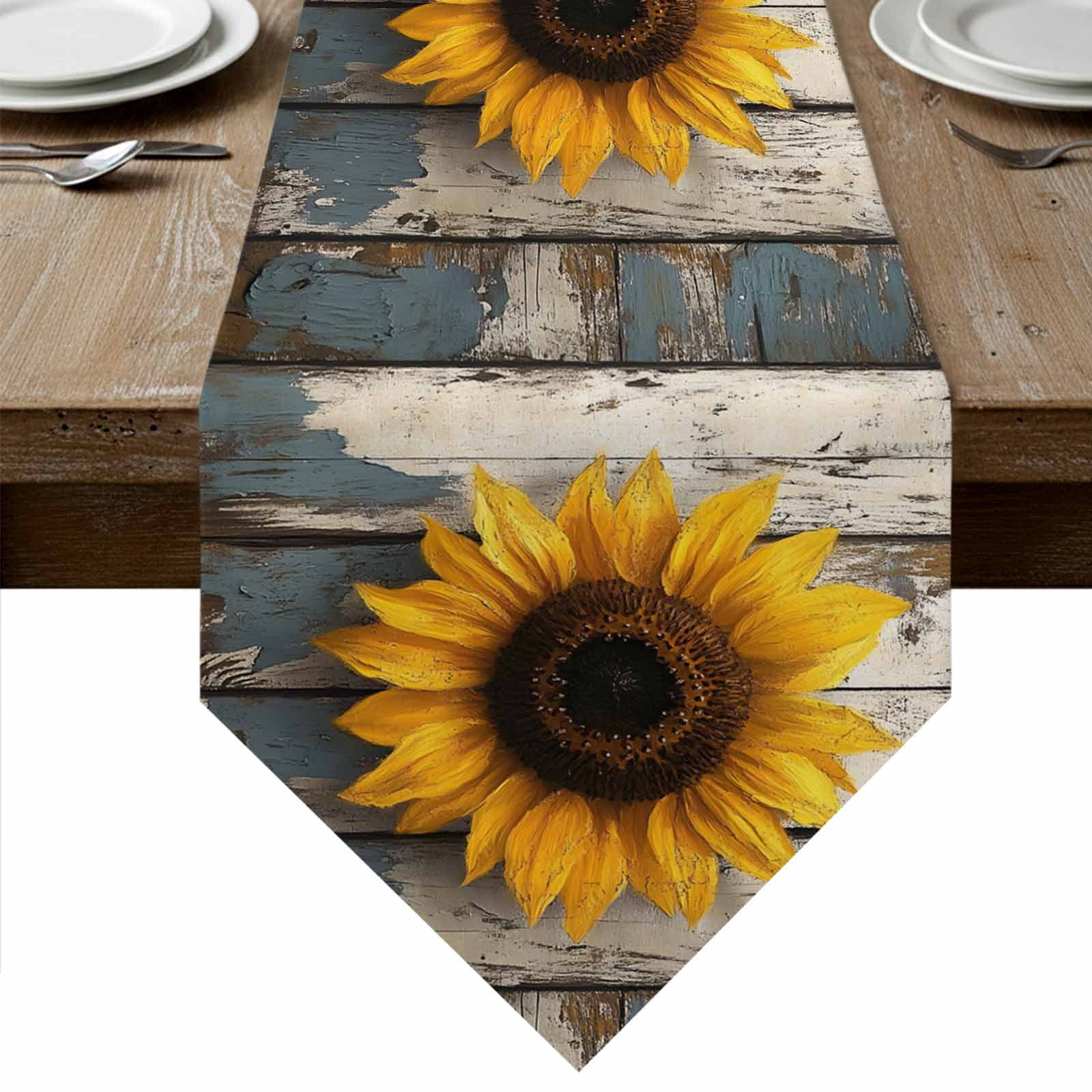 Yellow Sunflower Table Runner Linen Burlap Table Runner 60 Inches Long ...