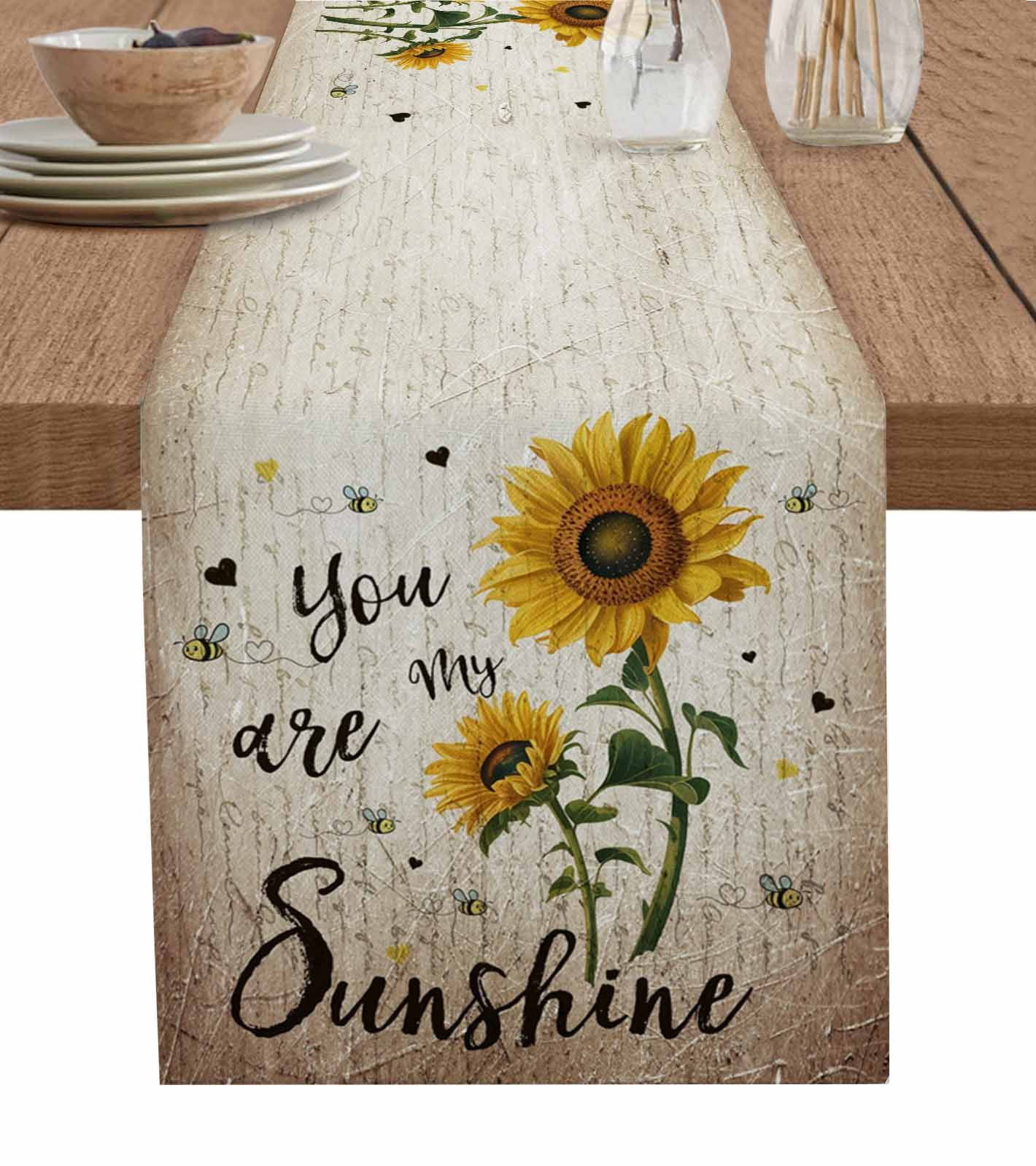 Yellow Sunflower Table Runner Summer Vintage Flower Bee Sunshine ...