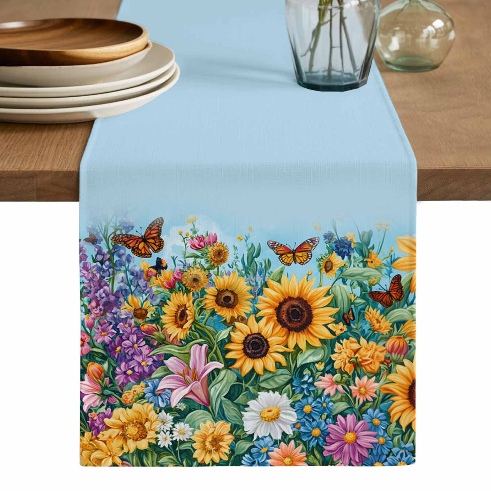 Yellow Sunflower Table Runner, Wildflower Daisy Country Farm Pastoral ...