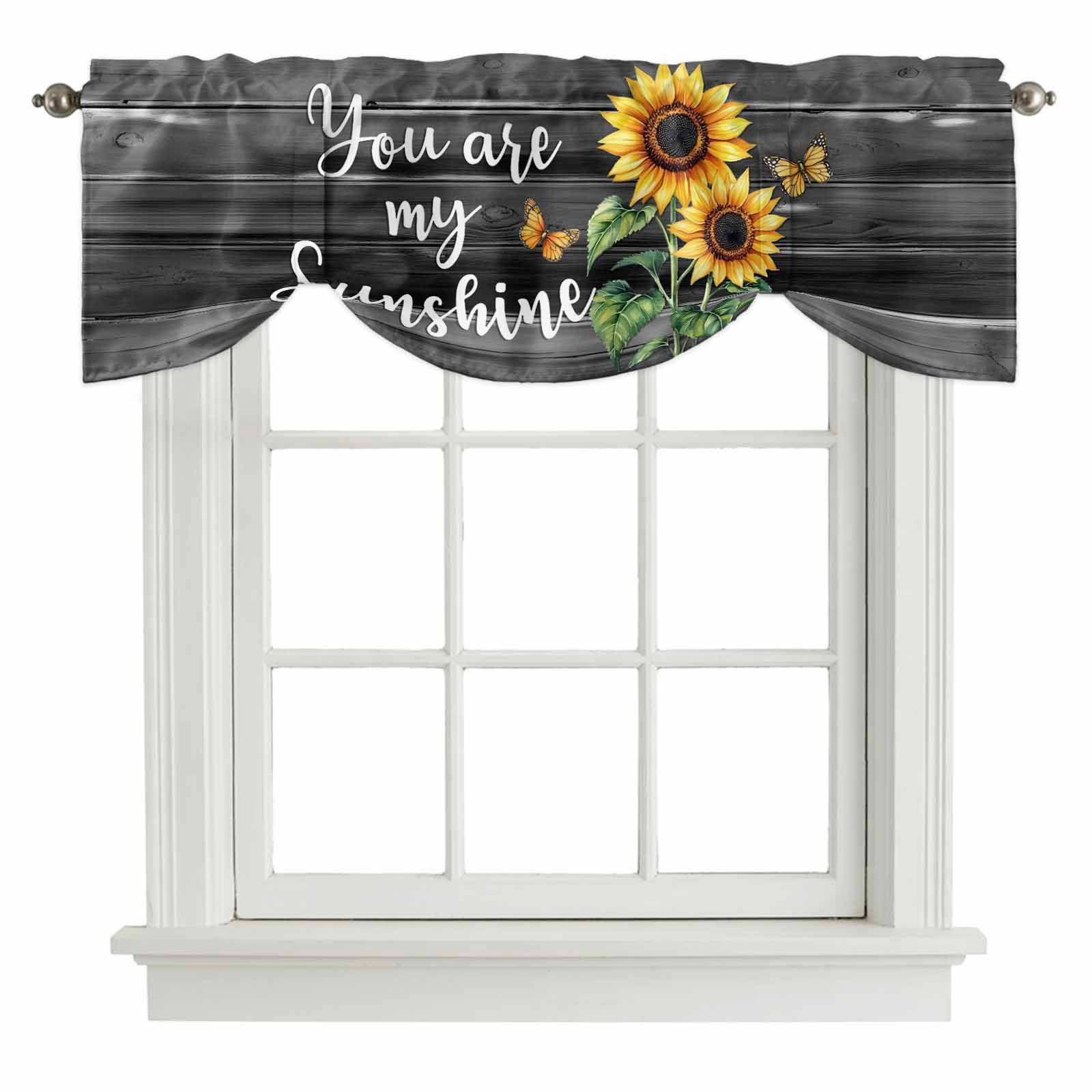 Yellow Sunflower Tie Up Valance Curtains for Windows, Kitchen Curtains ...