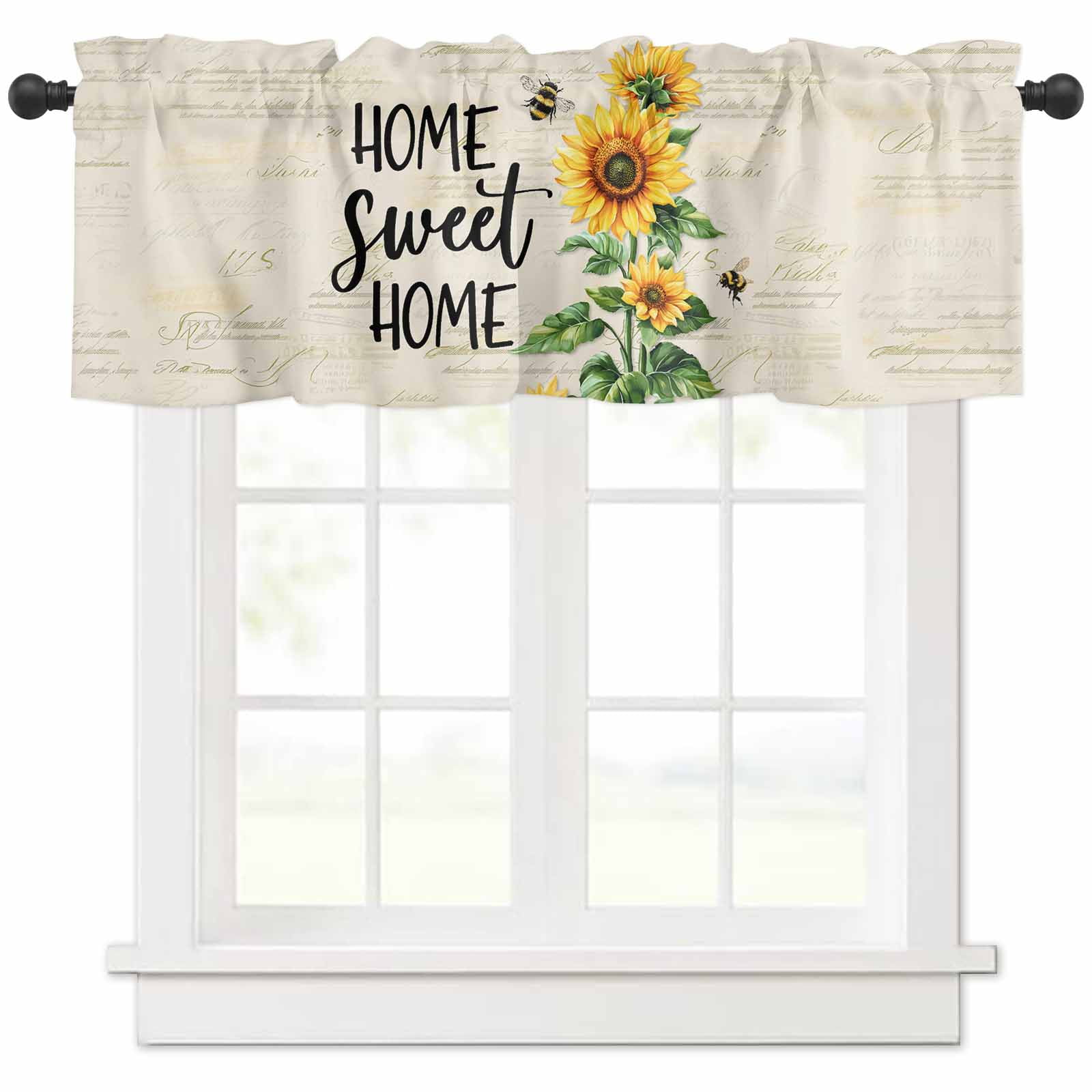 Yellow Sunflower Valances for Windows Farmhouse Kitchen Curtains ...