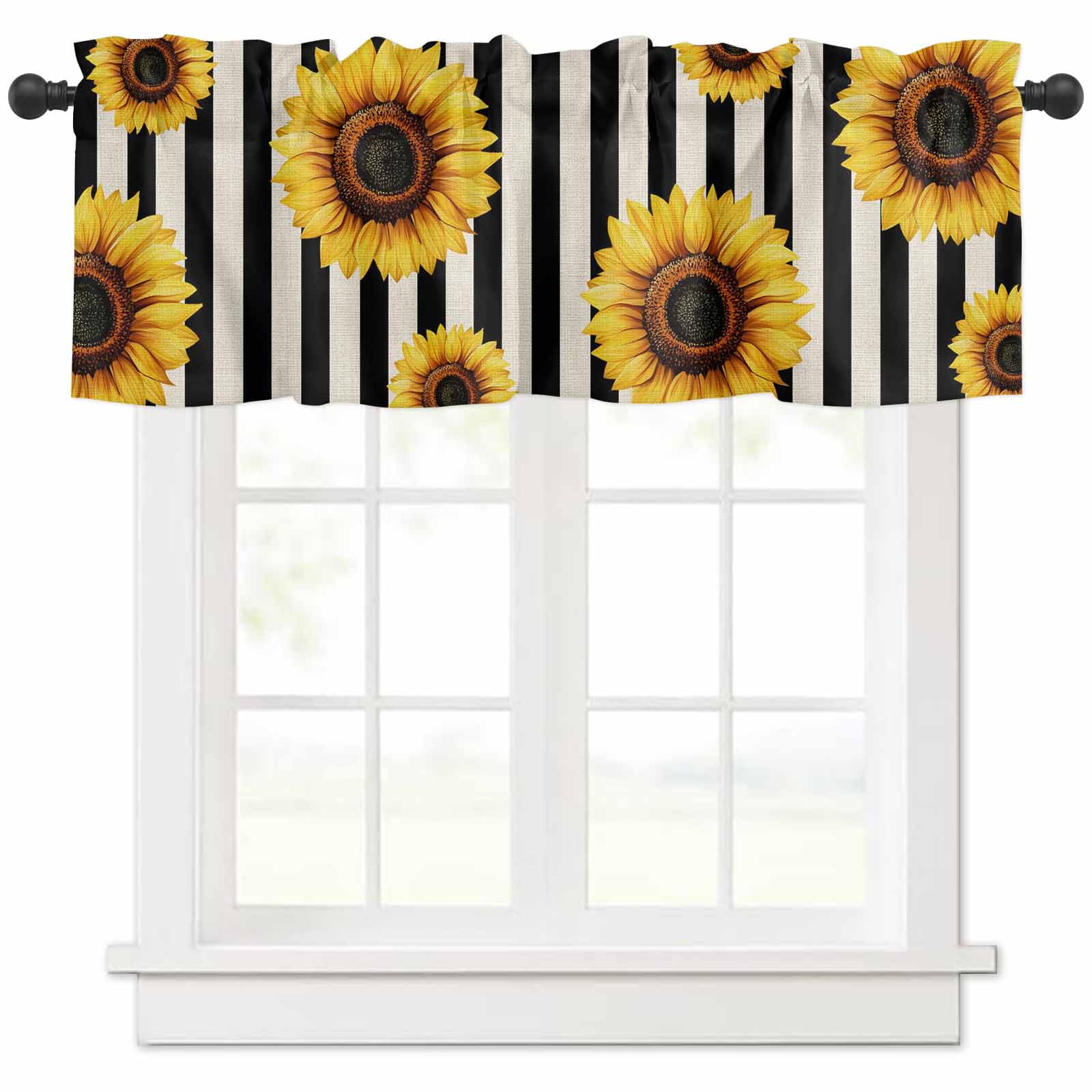 Yellow Sunflower Valances for Windows Farmhouse Kitchen Curtains ...