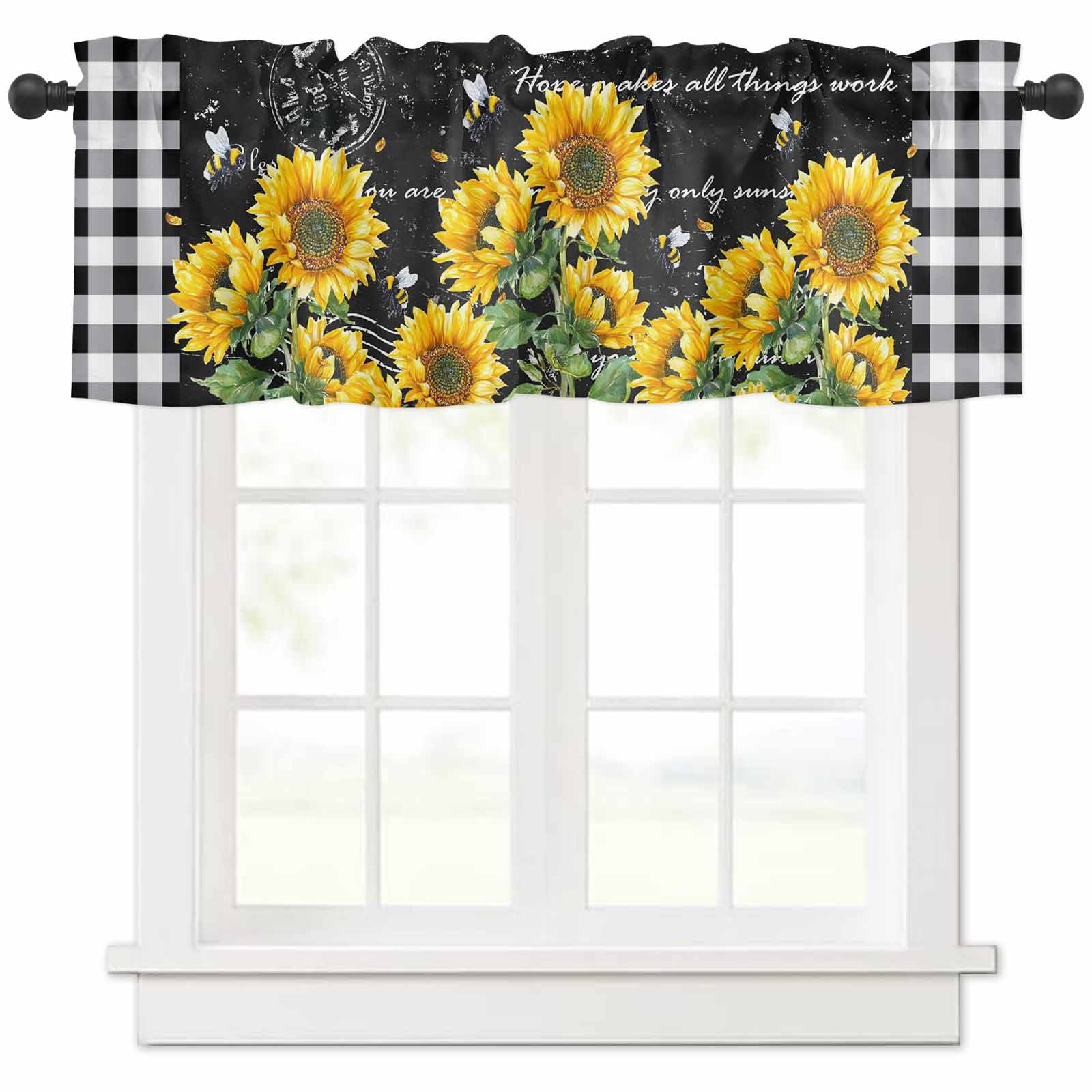 Yellow Sunflower Valances for Windows Farmhouse Kitchen Curtains ...
