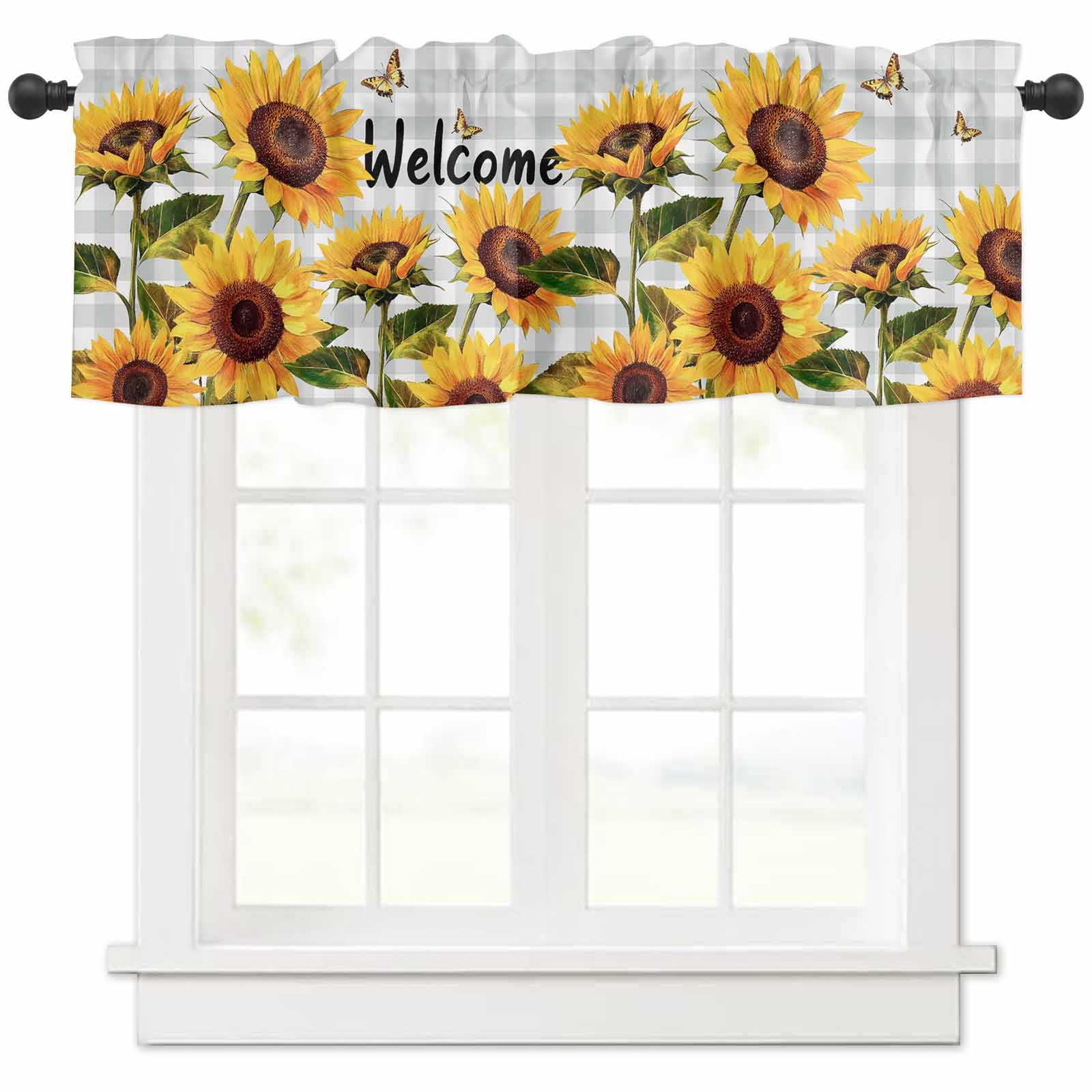 Yellow Sunflower Valances for Windows Farmhouse Kitchen Curtains ...