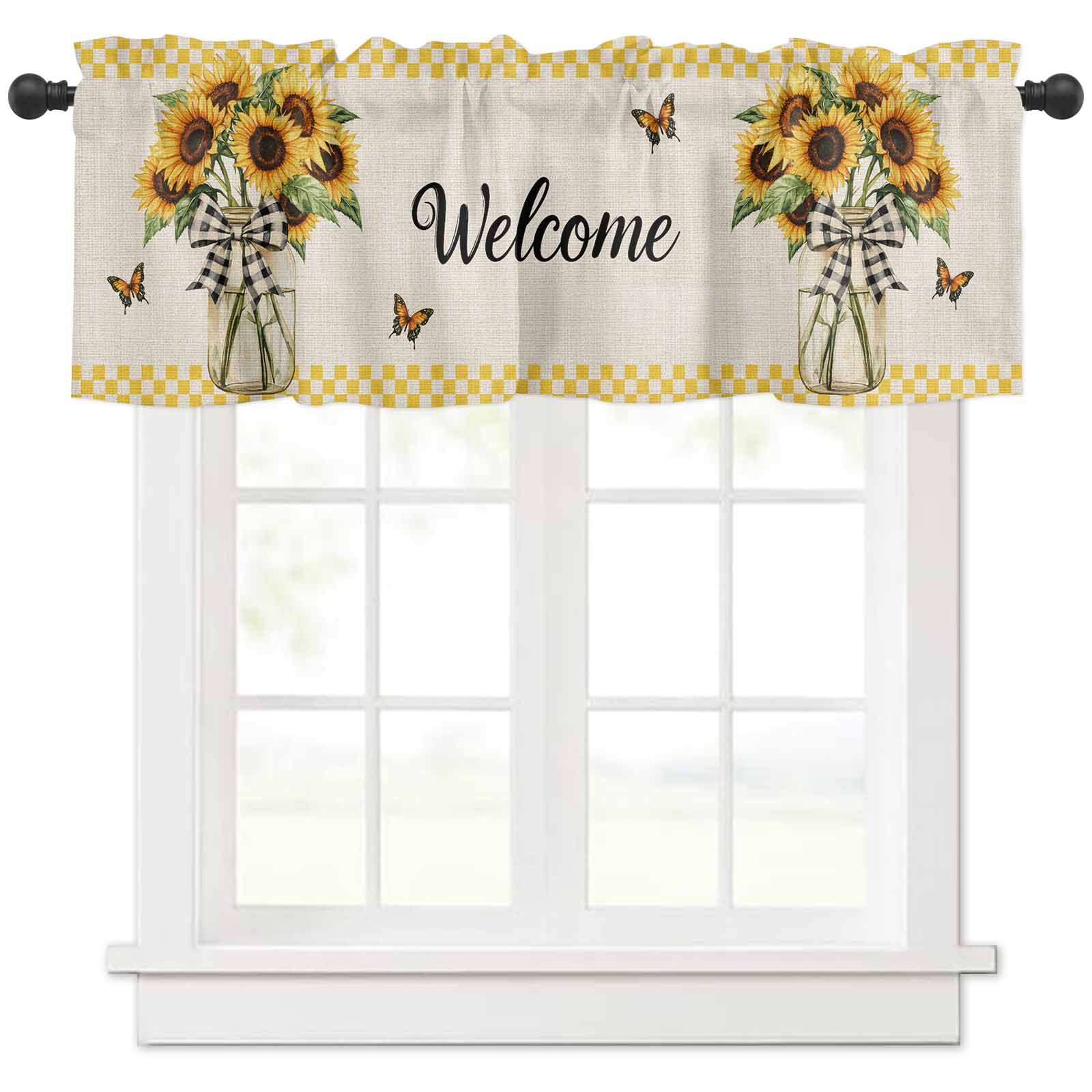 Yellow Sunflower Valances for Windows Farmhouse Kitchen Curtains ...