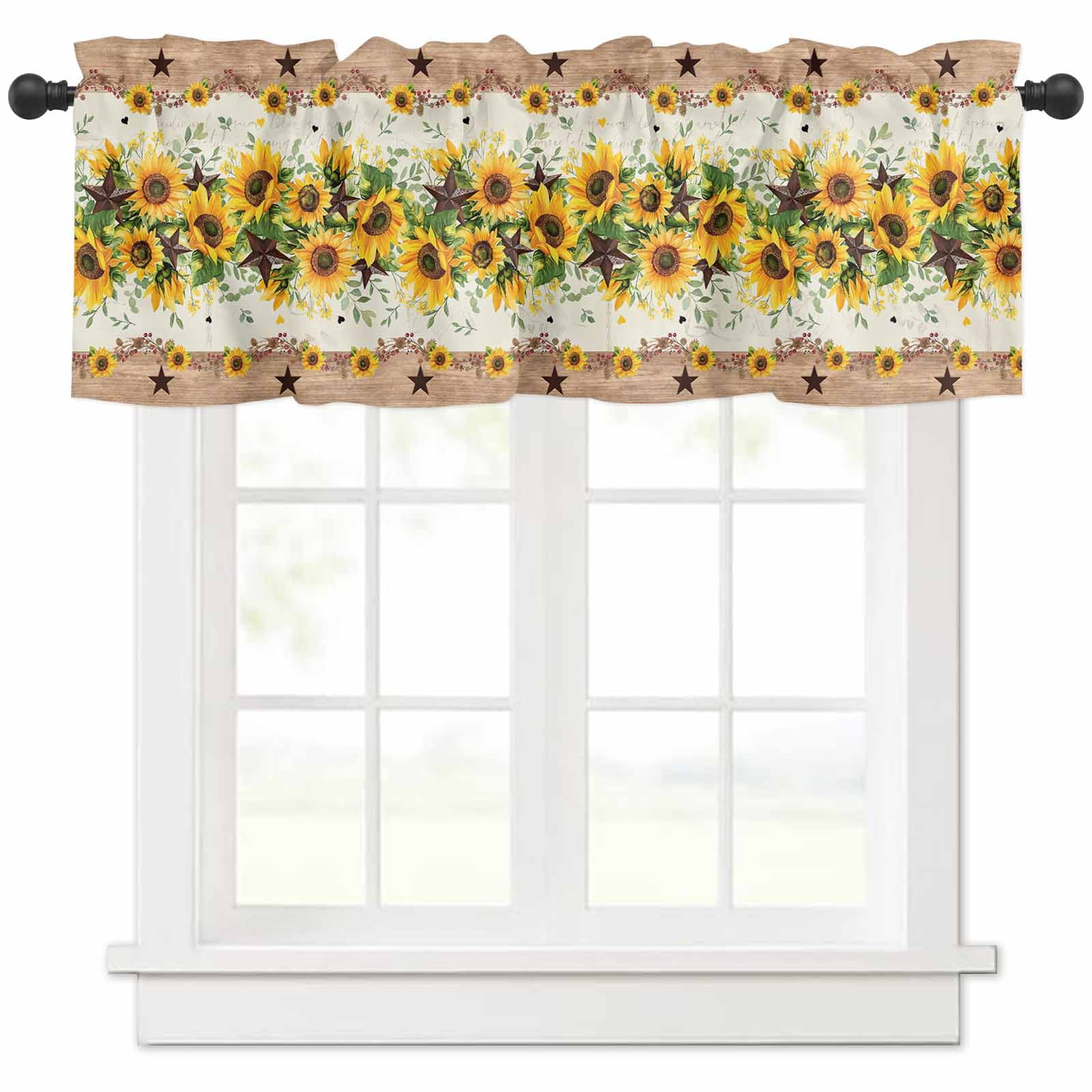 Yellow Sunflower Valances for Windows Farmhouse Kitchen Curtains ...