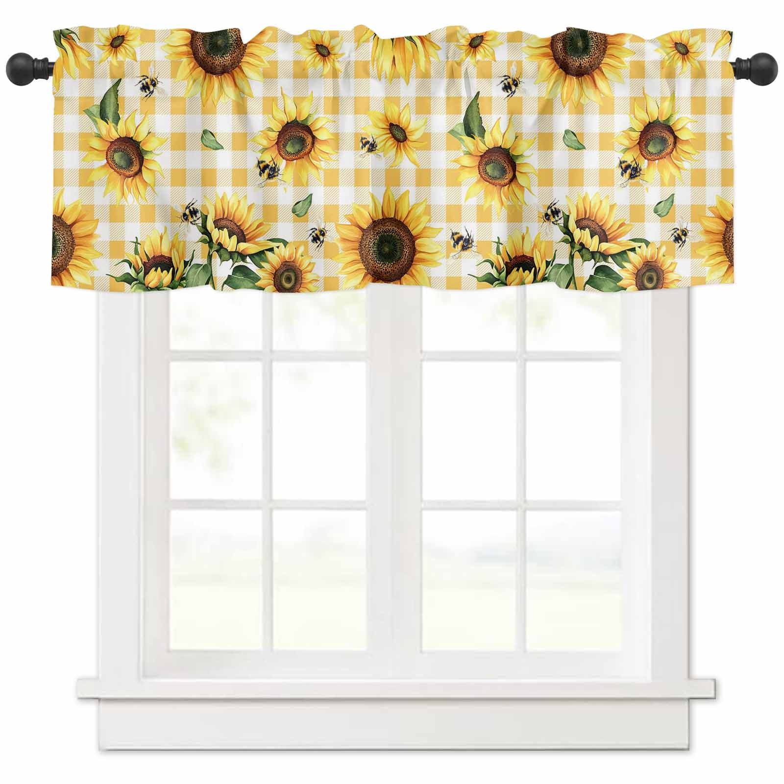 Yellow Sunflower Valances for Windows Farmhouse Kitchen Curtains ...