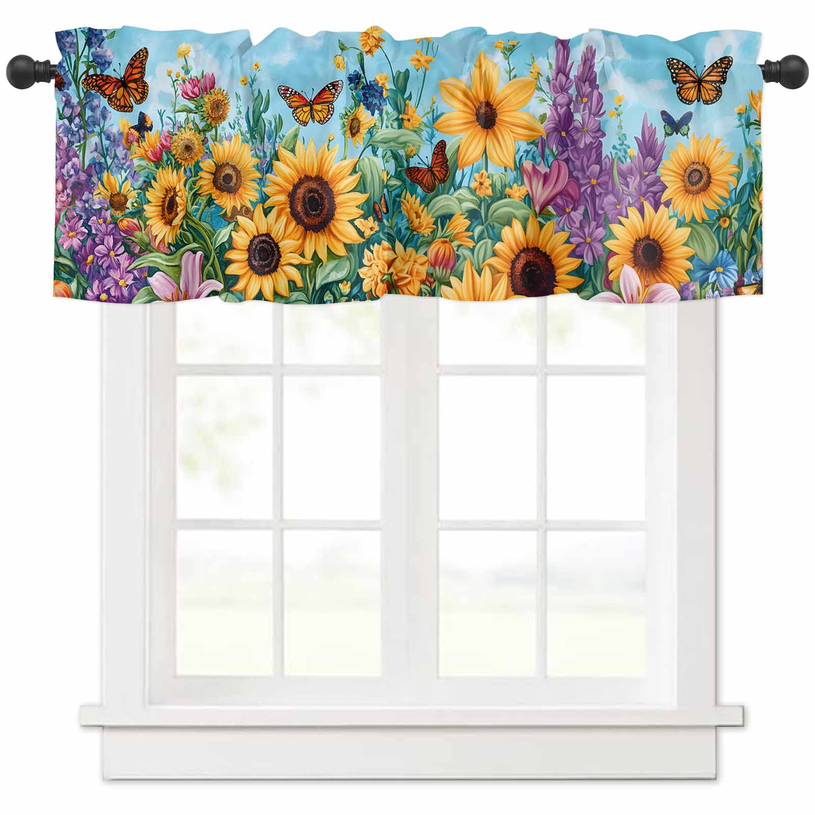 Yellow Sunflower Valances for Windows Farmhouse Kitchen Curtains ...