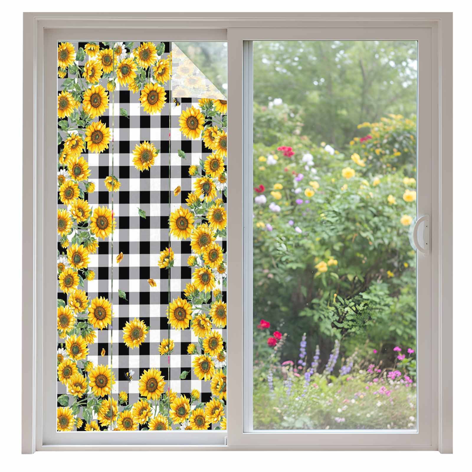 Yellow Sunflower Window Privacy Film, Summer Bee Floral Black White ...