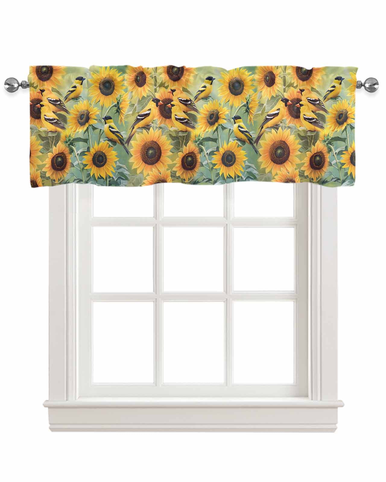 Yellow Sunflowers Birds Kitchen Valances for Windows Farmhouse Linen ...