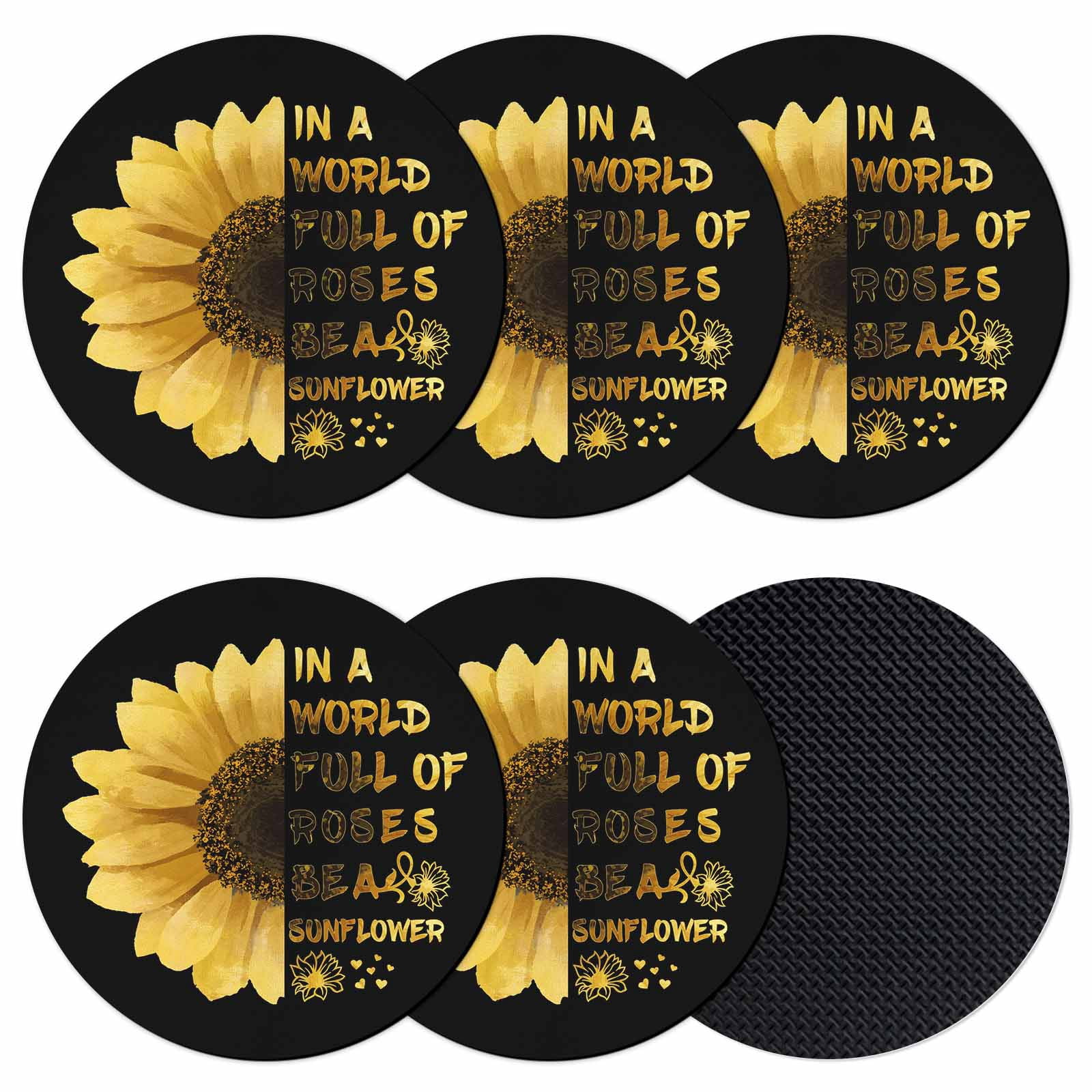 Yellow Sunflowers Coasters Set of 6, Absorbent Coasters for Drinks ...