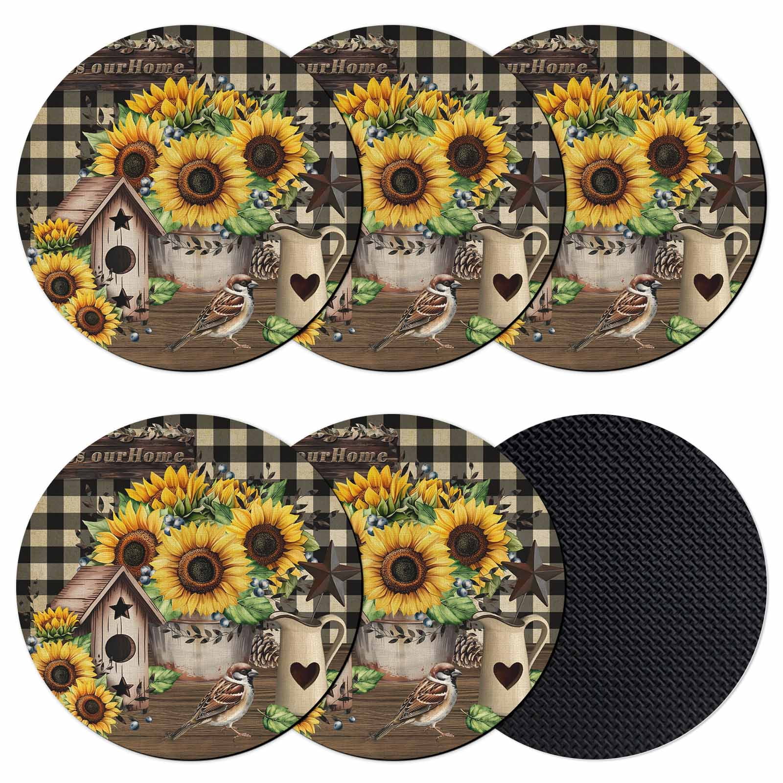 Yellow Sunflowers Coasters Set of 6, Absorbent Coasters for Drinks ...