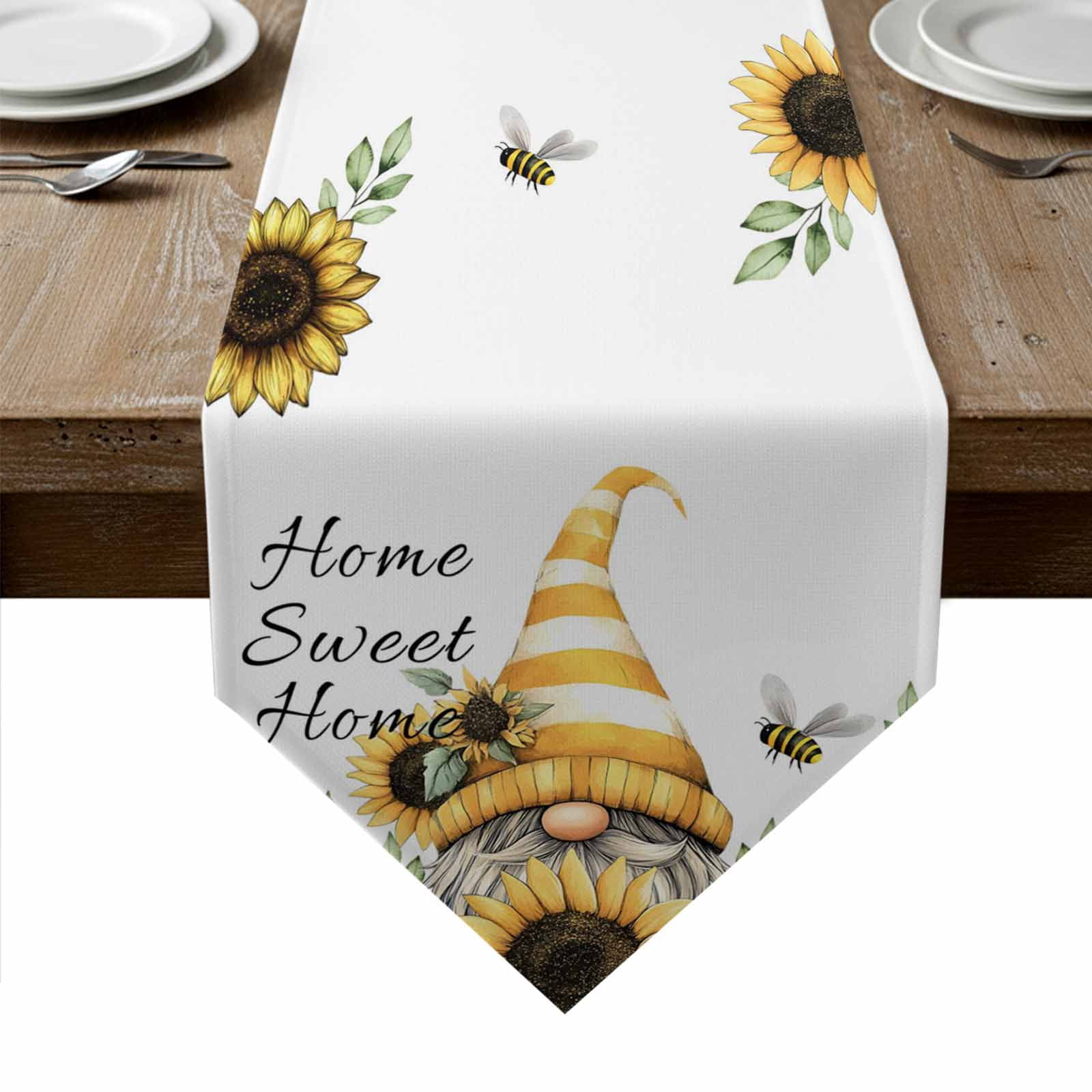 Yellow Sunflowers Dwarf Table Runner Linen Burlap Table Runner 70 ...
