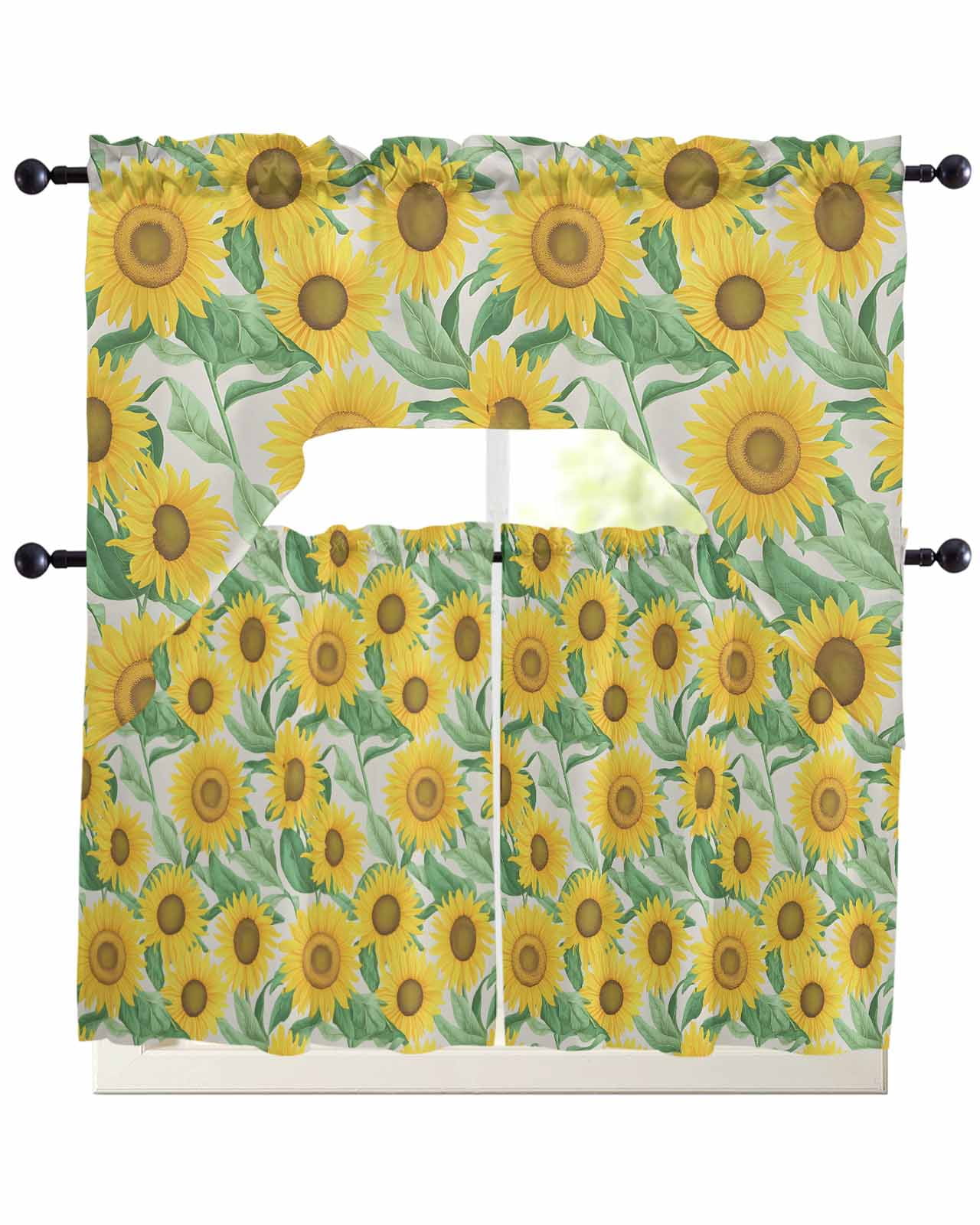 Yellow Sunflowers Kitchen Curtains Swag Valance and Tier Curtains Set ...