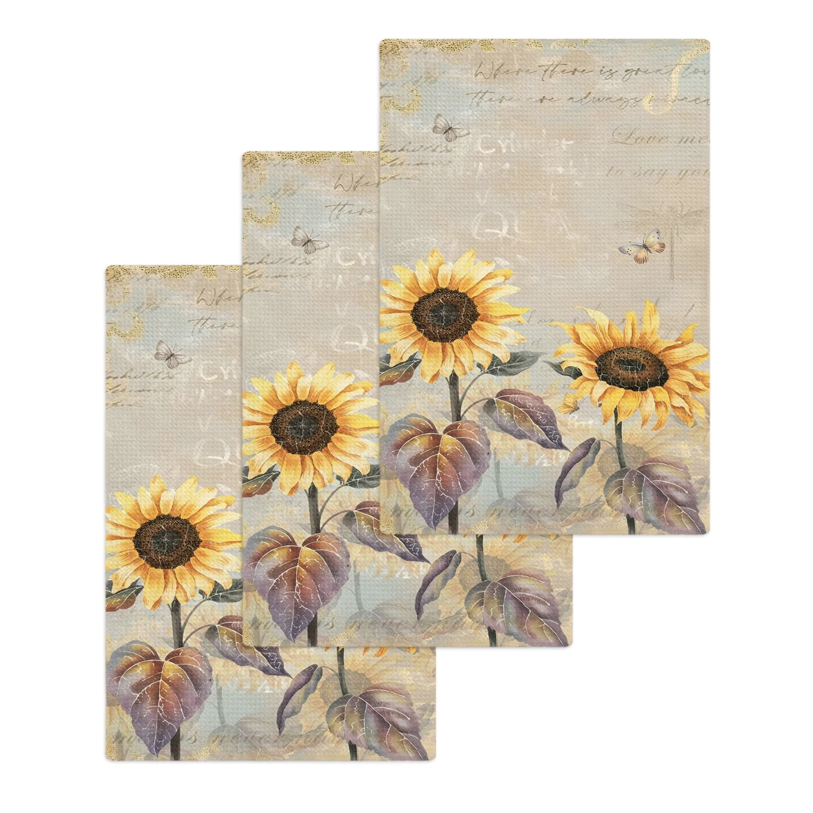 Yellow Sunflowers Kitchen Dish Towels for Drying Dishes Set of 3, Retro ...