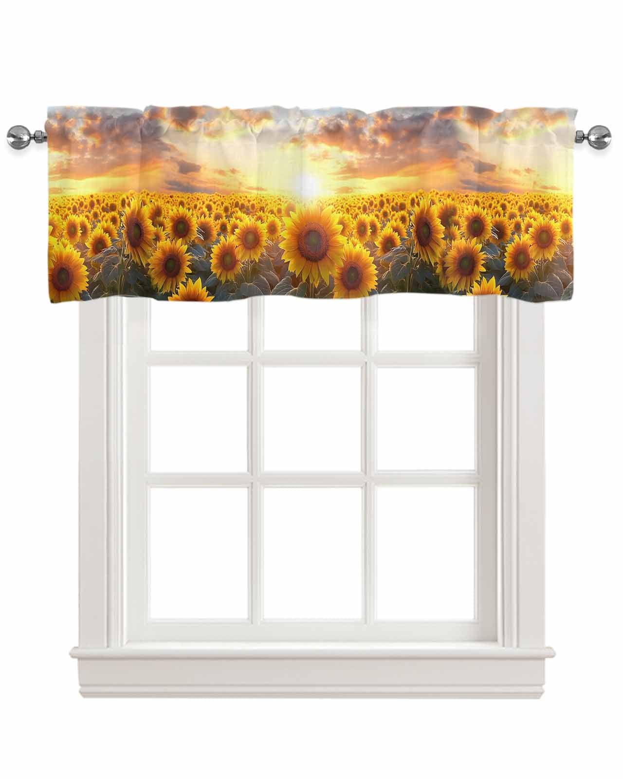 Yellow Sunflowers Kitchen Valances for Windows Farmhouse Linen Window ...