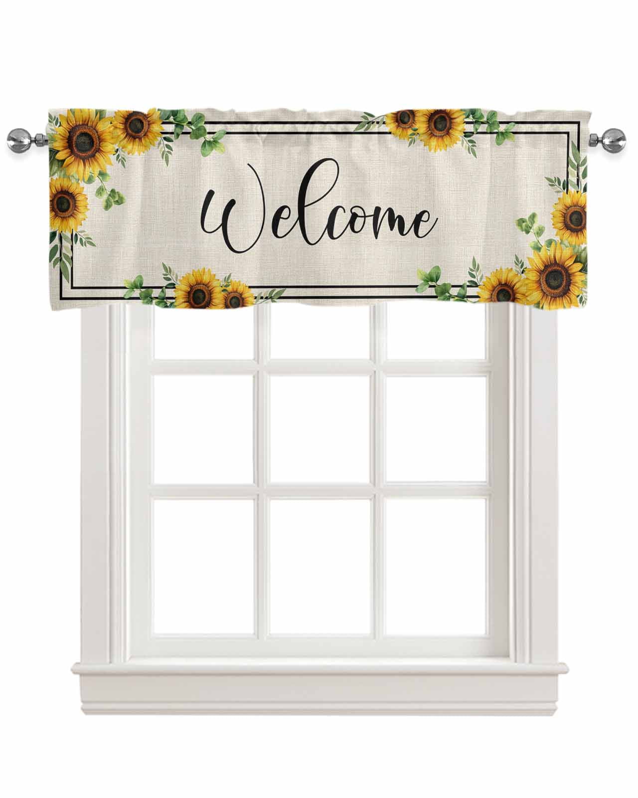Yellow Sunflowers Kitchen Valances for Windows Farmhouse Linen Window ...