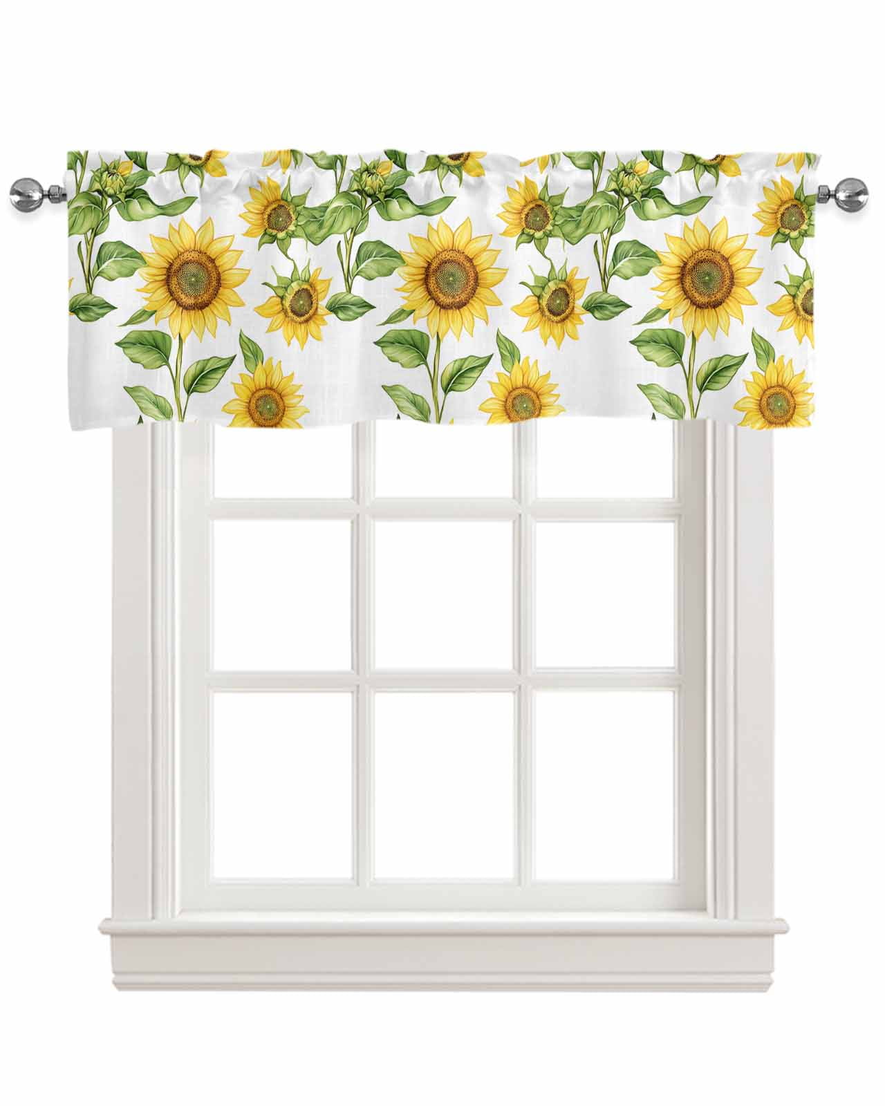Yellow Sunflowers Kitchen Valances for Windows Farmhouse Linen Window ...