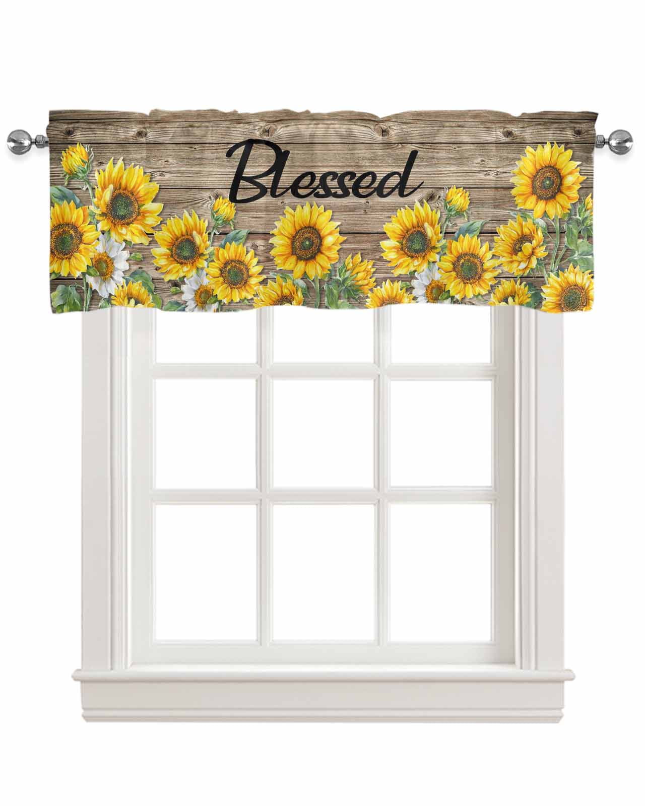 Yellow Sunflowers Kitchen Valances for Windows Farmhouse Linen Window ...