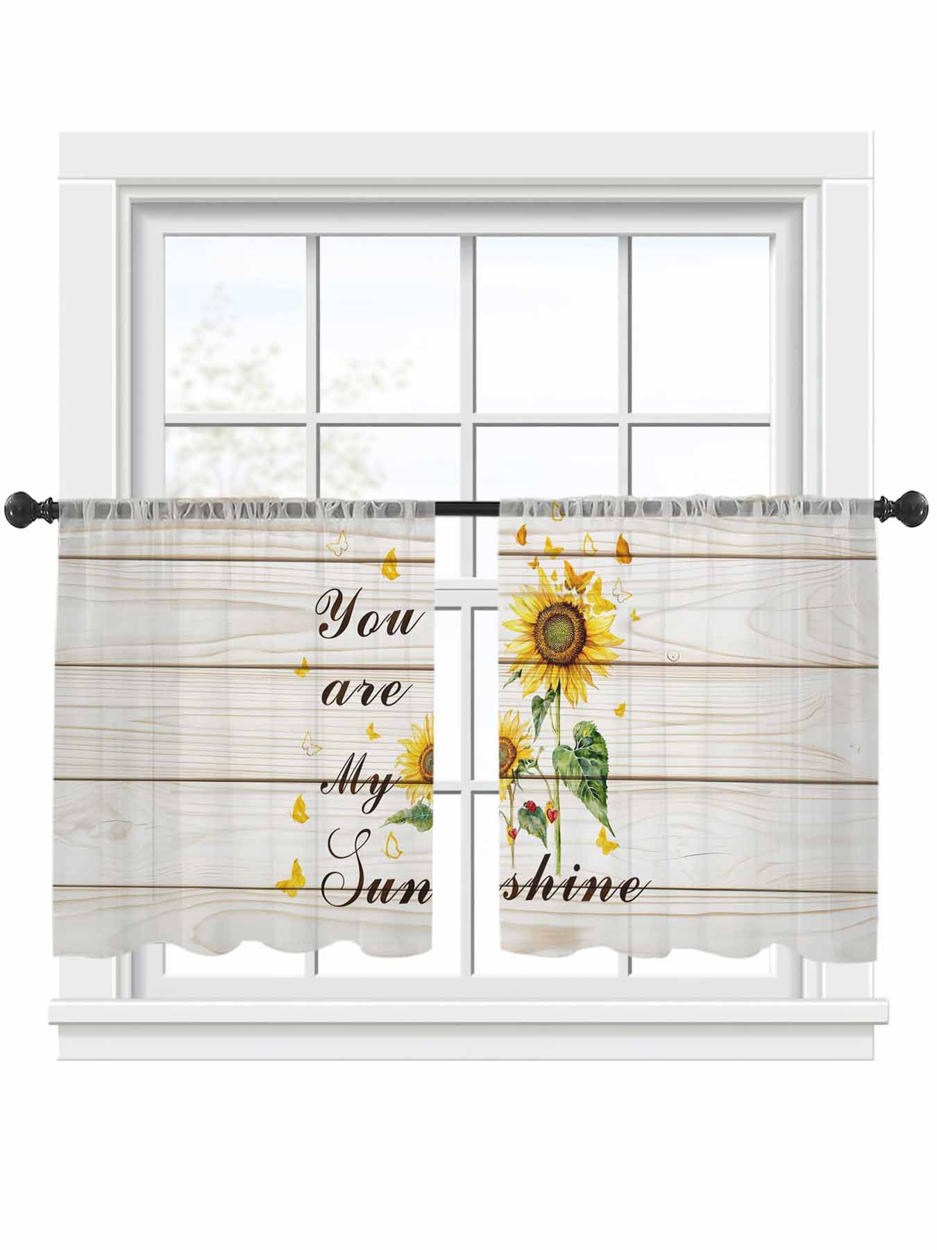 Yellow Sunflowers Sheer Curtains 54 Inch Long 2 Panels, You Are My ...