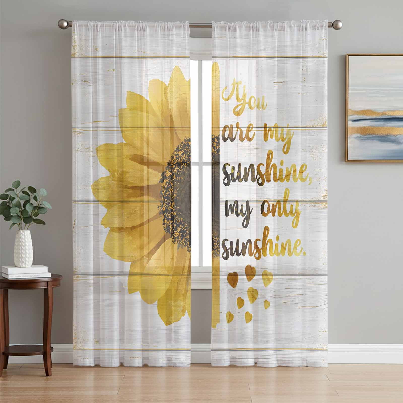 Yellow Sunflowers Sheer Curtains 84 Inch Length 2 Panels Set, You Are ...