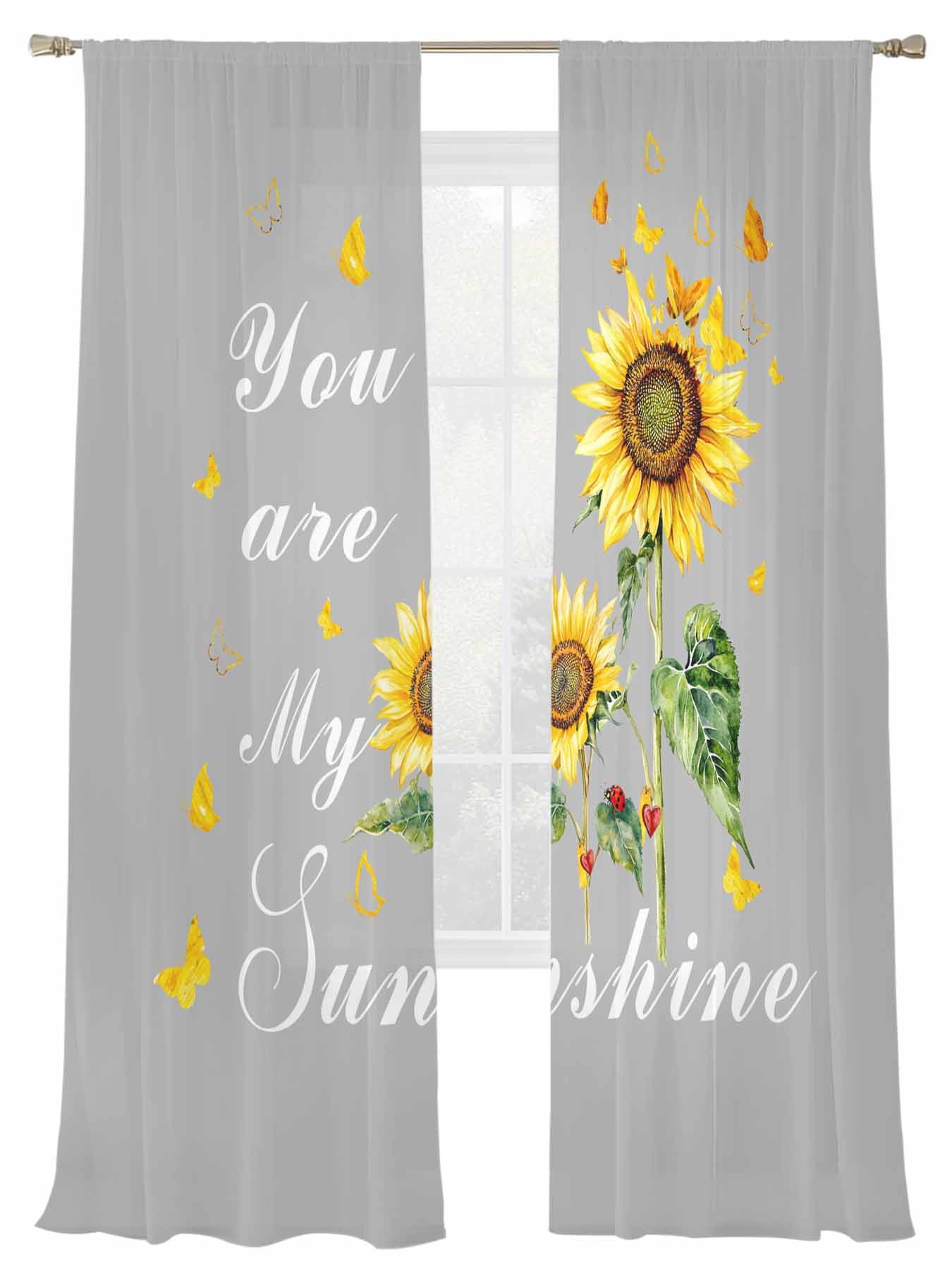 Yellow Sunflowers Sheer Curtains 84 Inch Long 2 Panels, You Are My ...