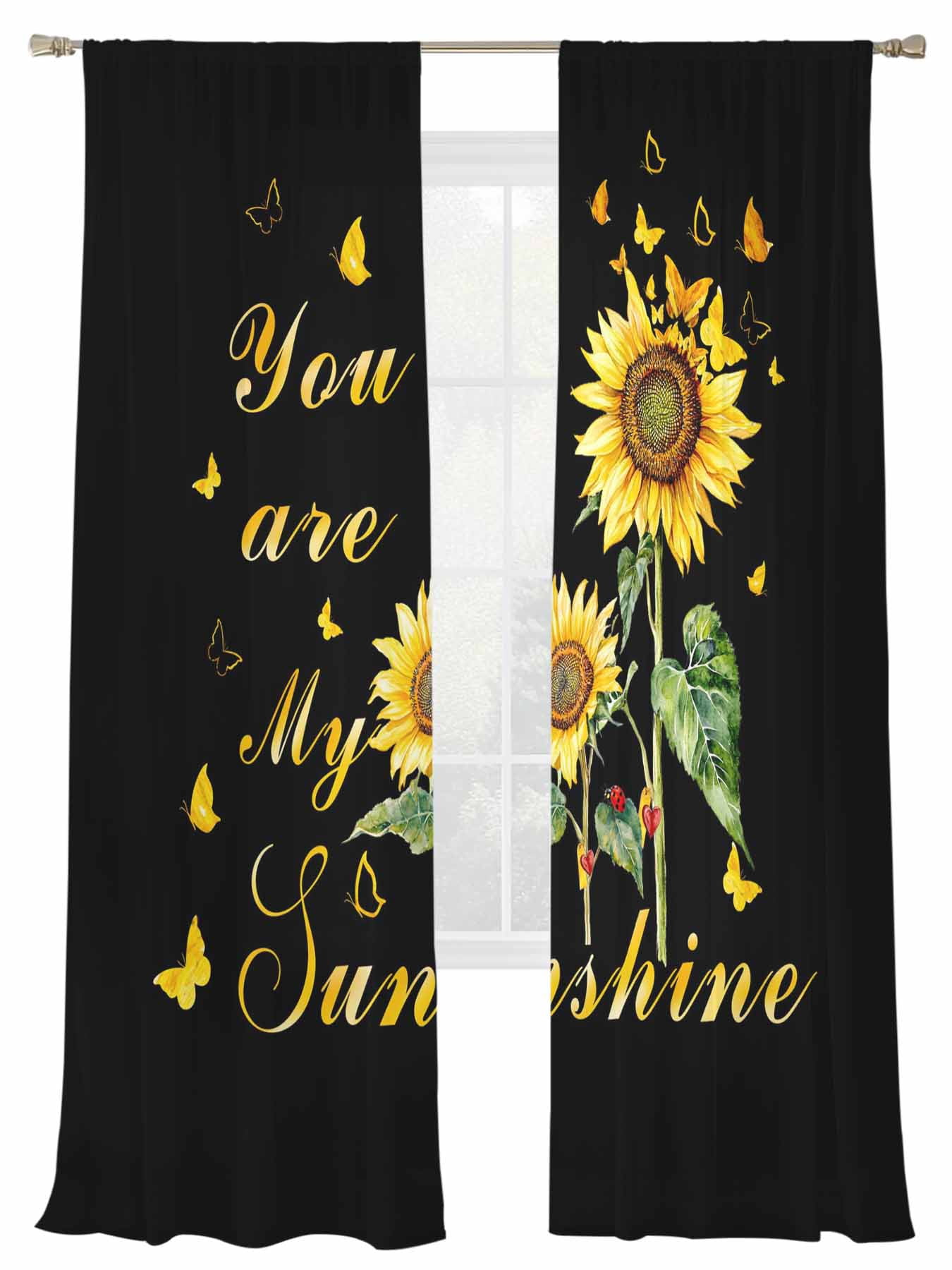 Yellow Sunflowers Sheer Curtains 96 Inch Long 2 Panels, You Are My ...