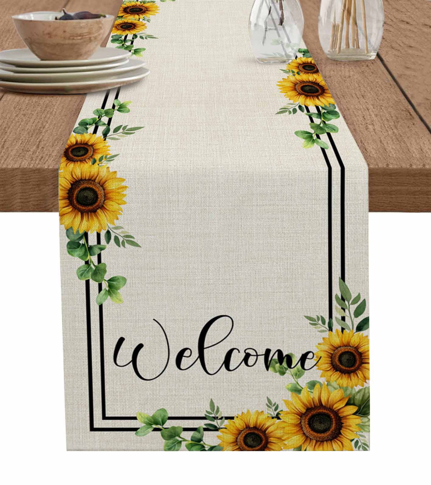 Yellow Sunflowers Table Runner 120 Inches, Retro Farmhouse Summer ...