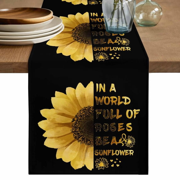 Yellow Sunflowers Table Runner 48 Inches, Floral Rustic Abstract Black ...