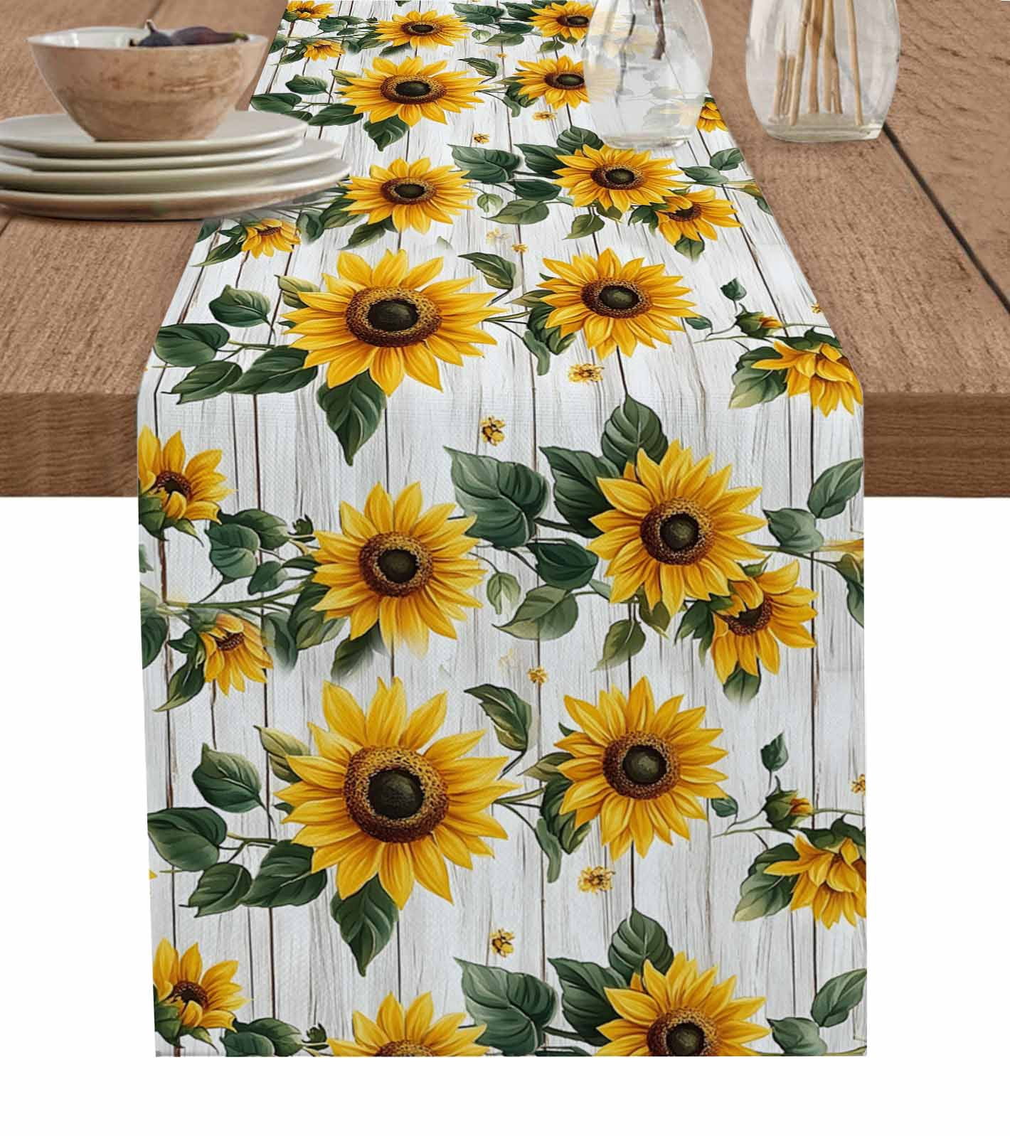 Yellow Sunflowers Table Runner 60 Inches, Country Botanical Floral ...