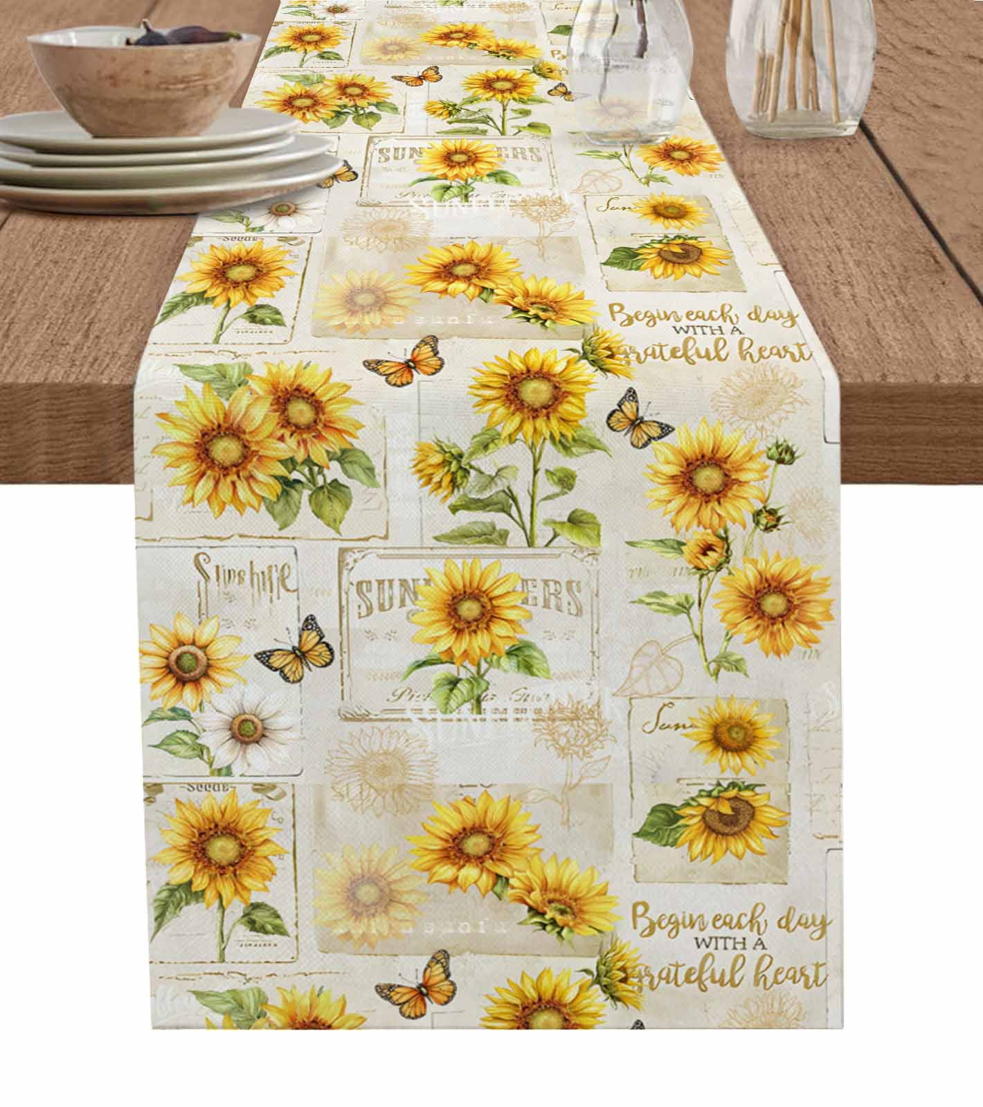 Yellow Sunflowers Table Runner 70 Inches, Country Botanical Flowers ...