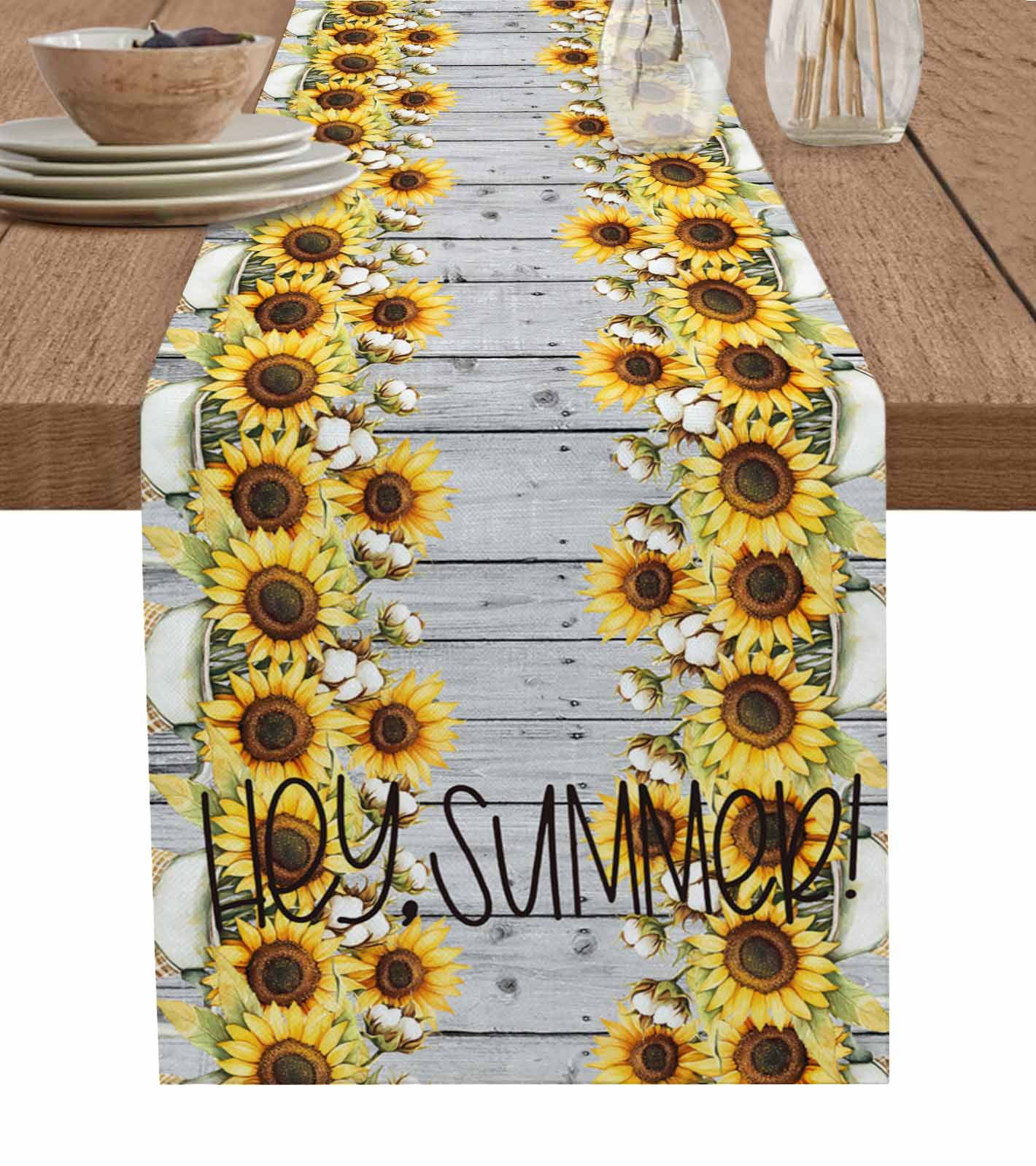 Yellow Sunflowers Table Runner 72 Inches, Farmhouse Summer Floral ...