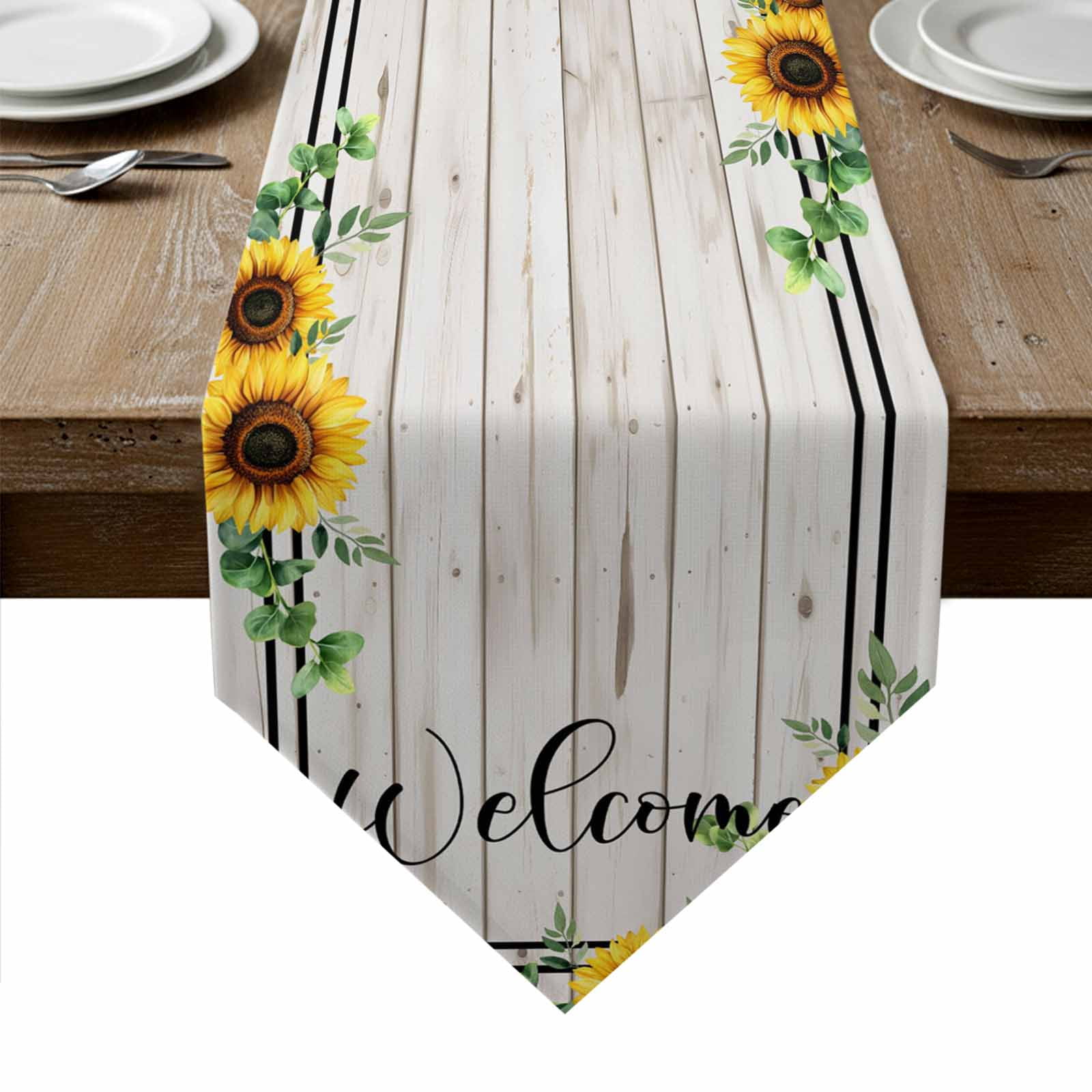 Yellow Sunflowers Table Runner Linen Burlap Table Runner 60 Inches Long ...